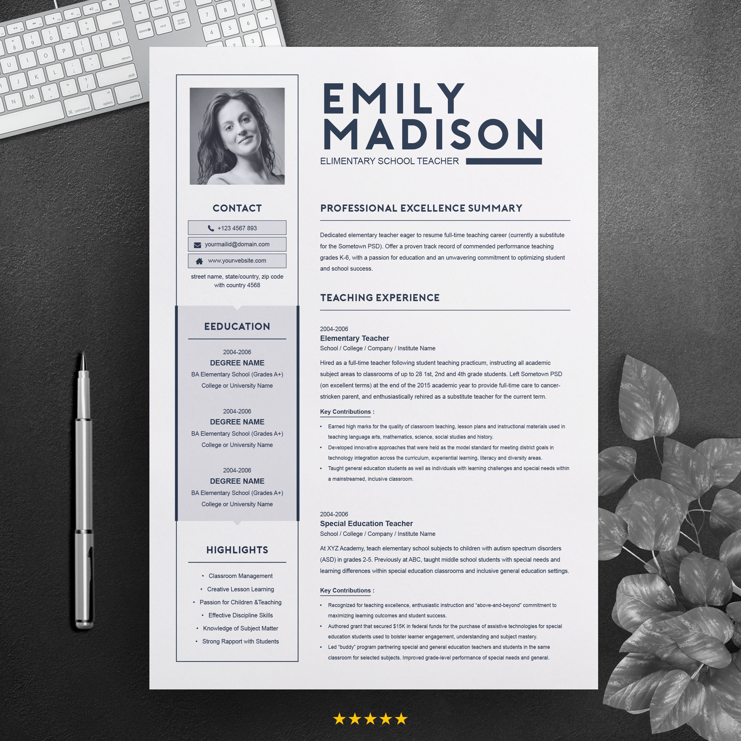 TEACHER Resume Template for MS Word | 1 and 2 Page Resume, Cover Letter ...