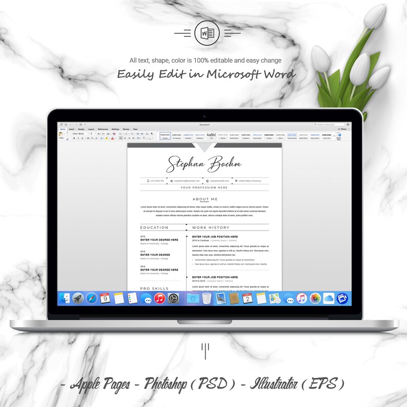 Clean Resume / CV Template With MS Word Cover Letter - Etsy