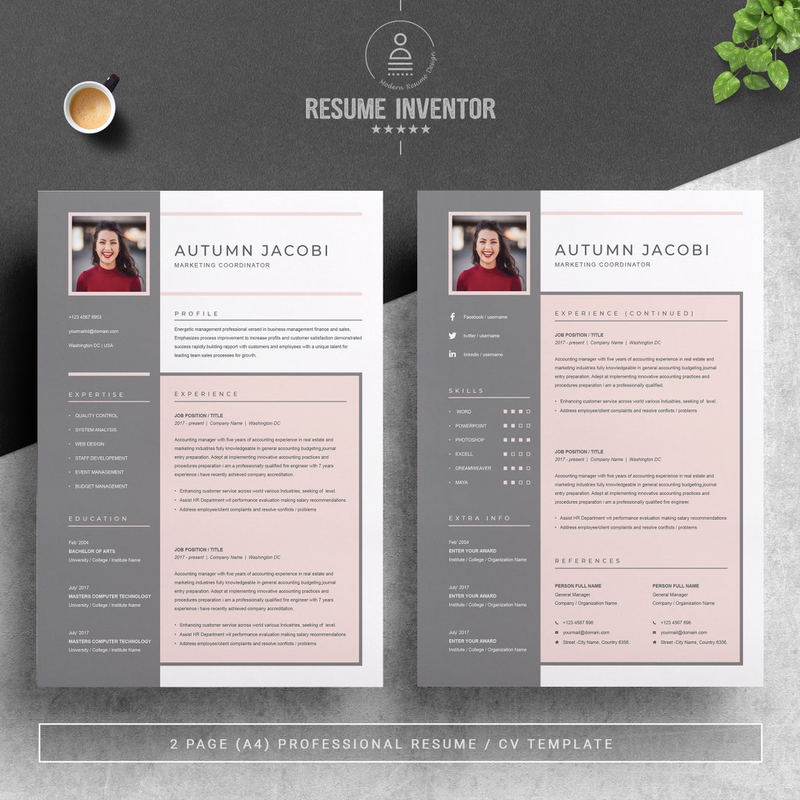 Resume Template 3 Page CV Template Cover Letter / Instant Download MS ...