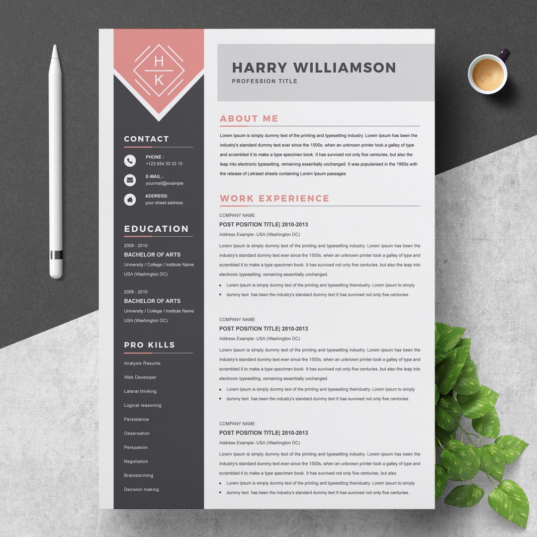 One Page Resume Template | Cover Letter Template | Reference Page, Word ...