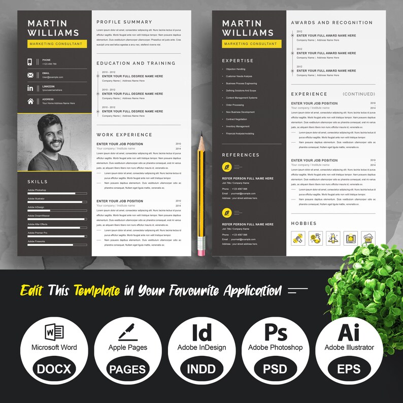 Clean and Modern Resume Template Word CV Template Cover Letter ...