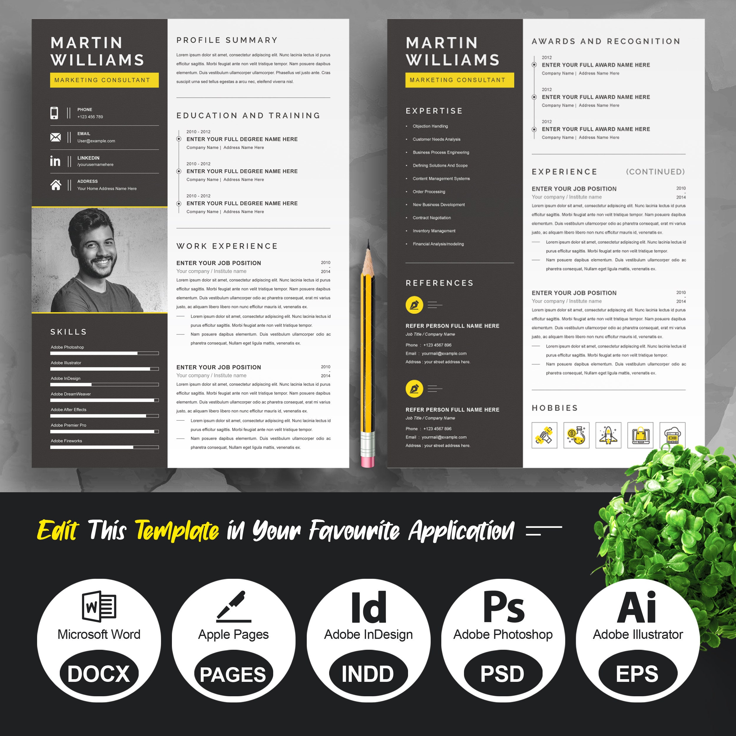 Clean and Modern Resume Template Word CV Template Cover - Etsy