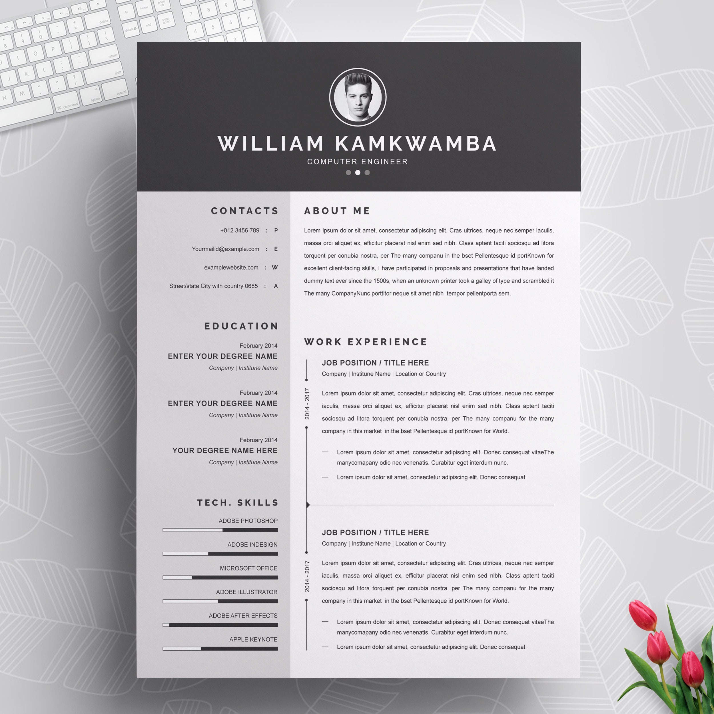Professional Resume Template Word 2 Page Resume Simple Cv - Etsy