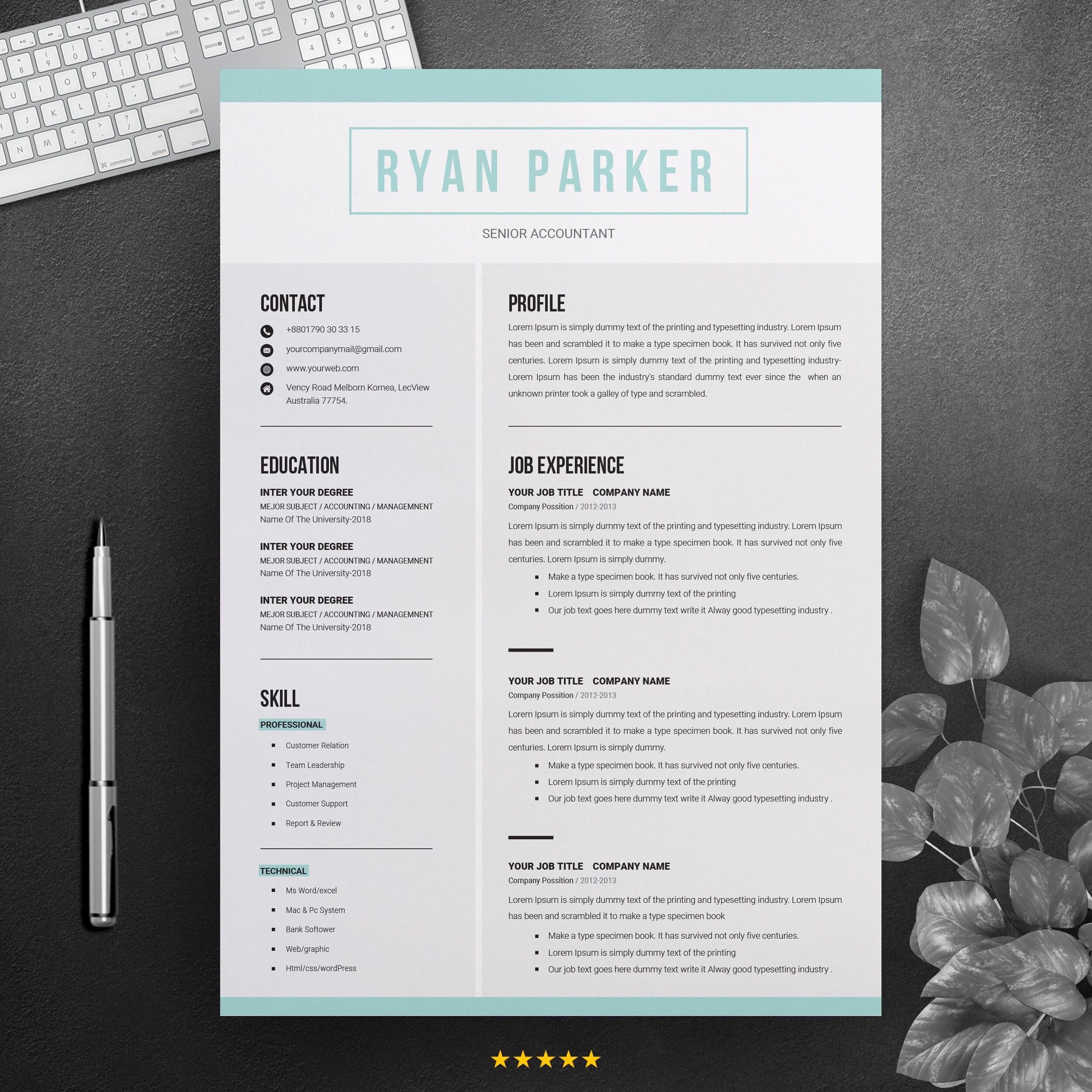 Resume Template Modern & Professional Resume Template for Word CV ...