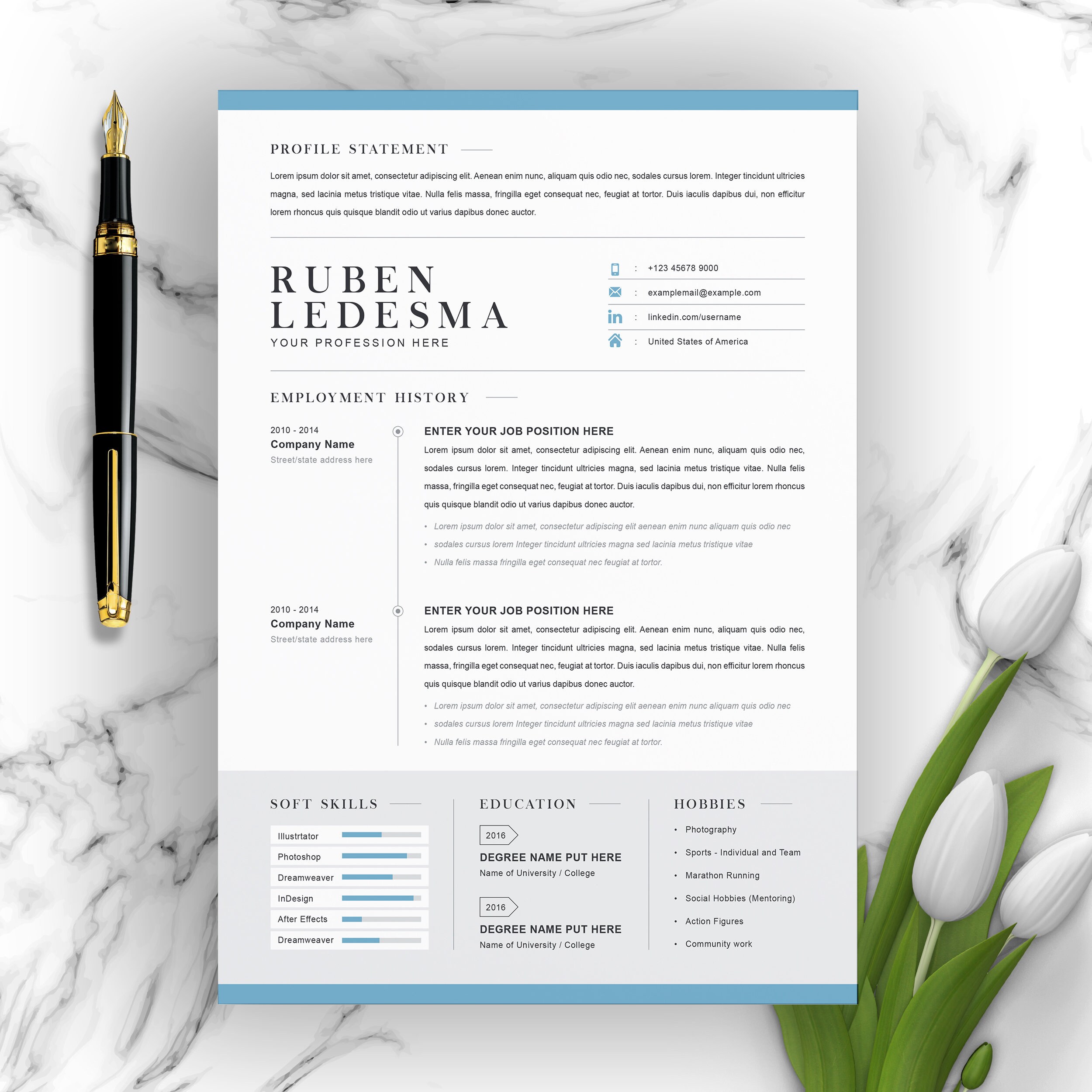 CV Template With MS Word Cover Letter - Etsy