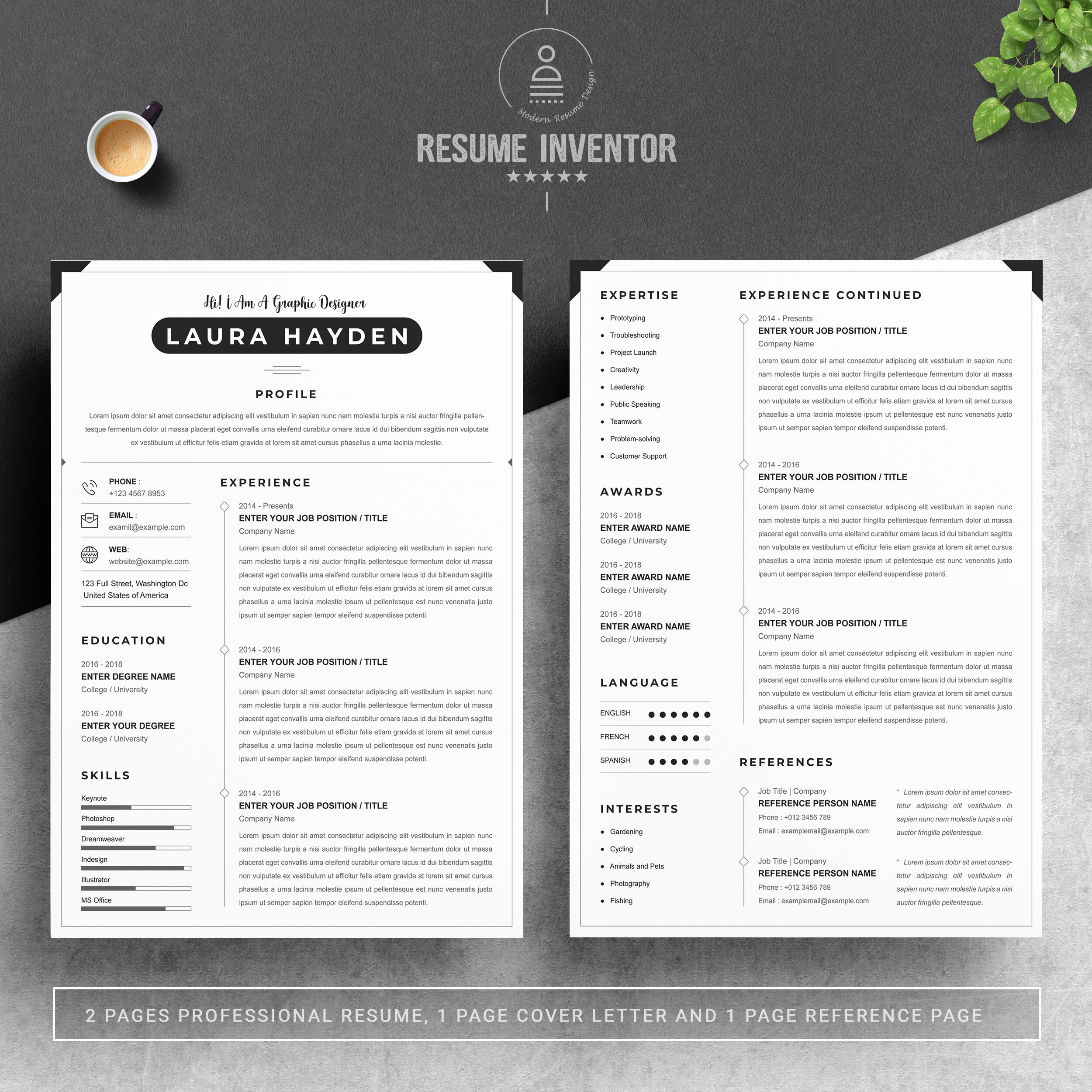 2 Page Professional Simple Graphic Designer Resume Template - Etsy