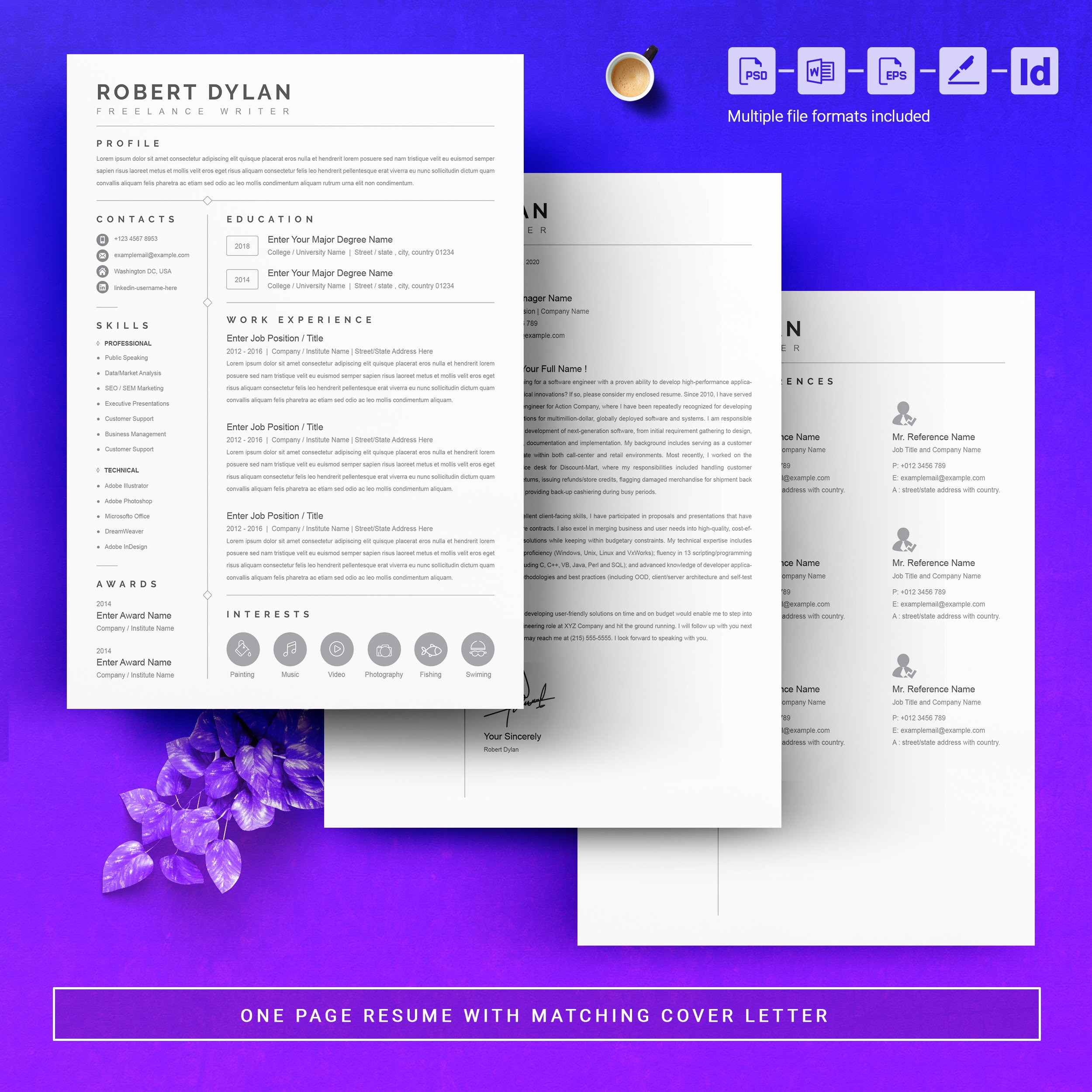 One Page Optimize Resume Template CV Curriculum Vita - Etsy