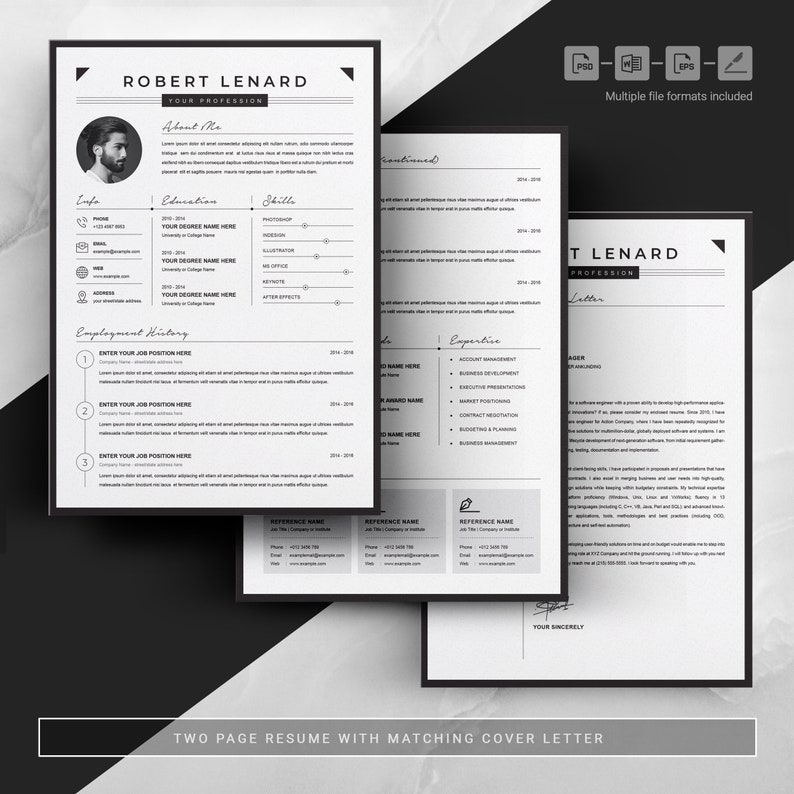 Modern Resume / CV Template With Cover Letter - Etsy