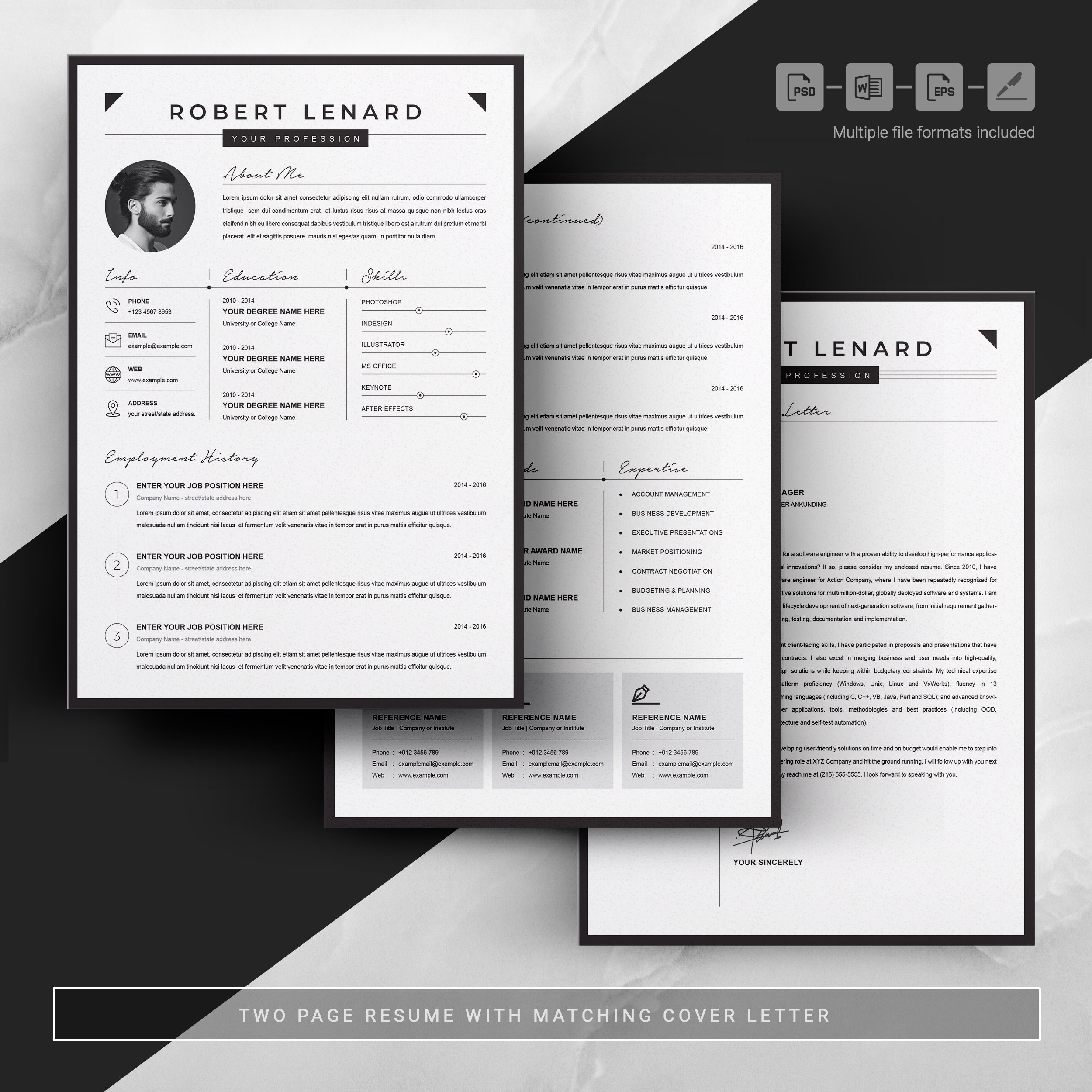 Modern Resume / CV Template With Cover Letter - Etsy