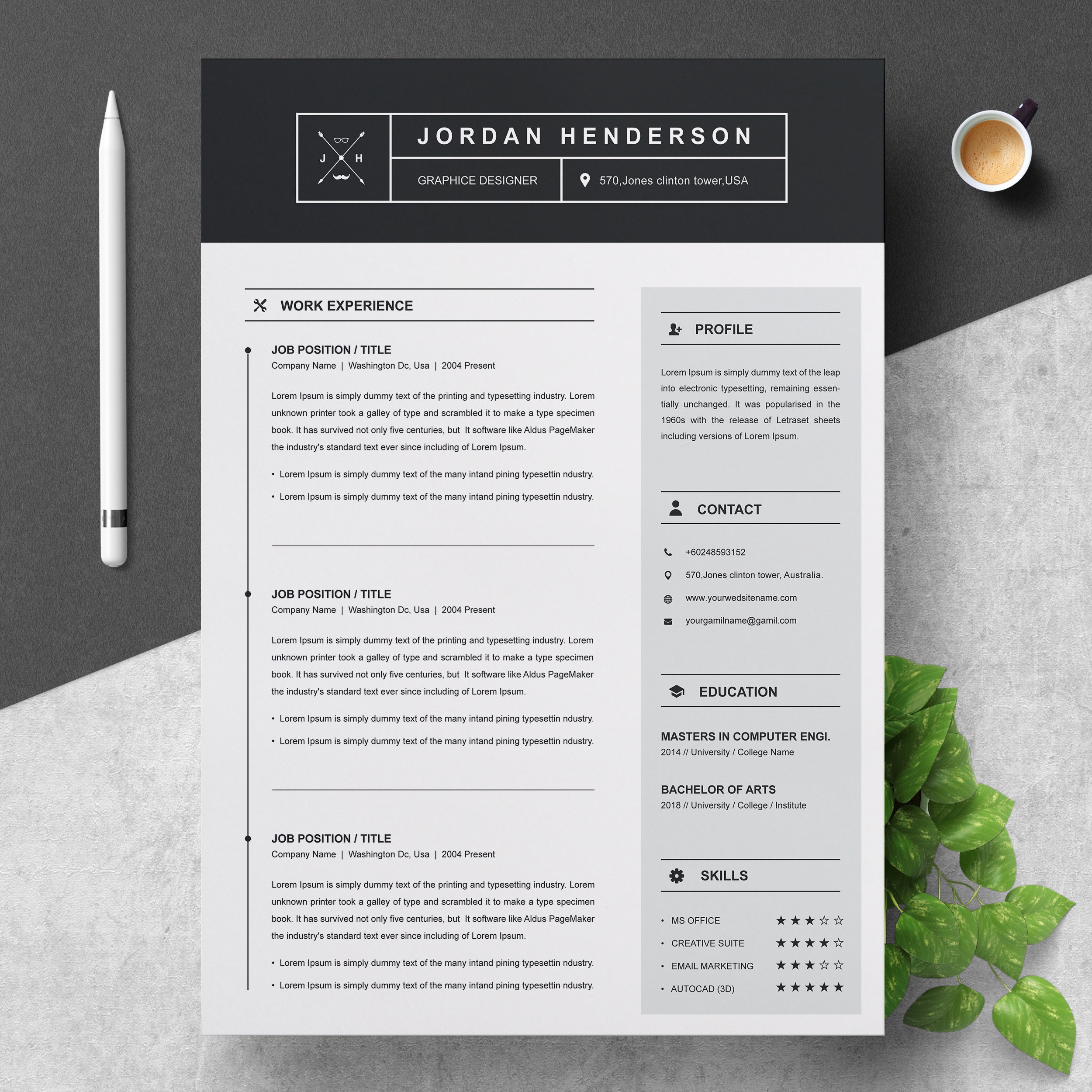 Resume / CV Template - Etsy