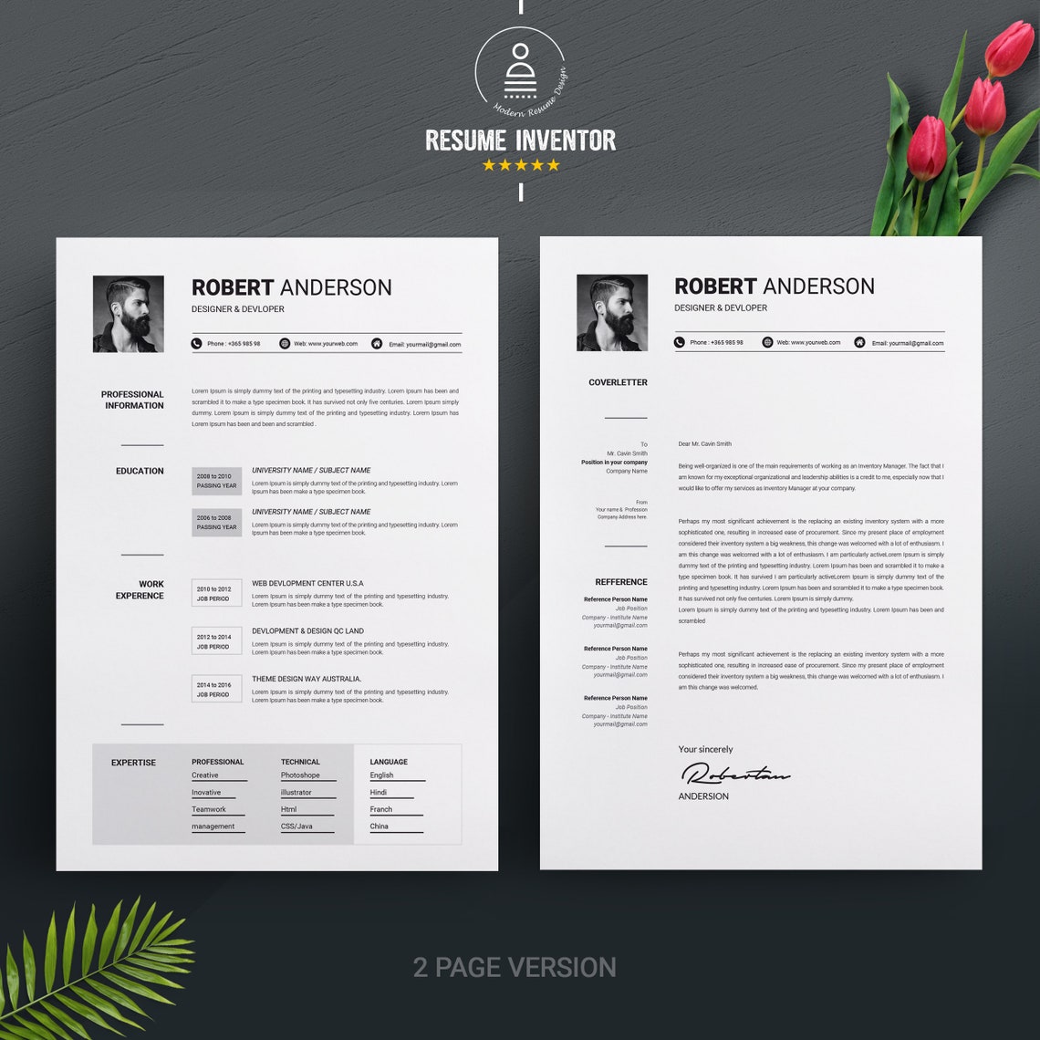 2 Pages Clean Resume / CV Design Template MS Word Apple - Etsy