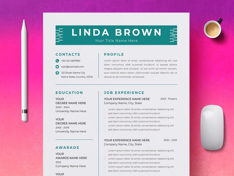 Professional Resume/cv Template, Editable Modern Job Application Design ...
