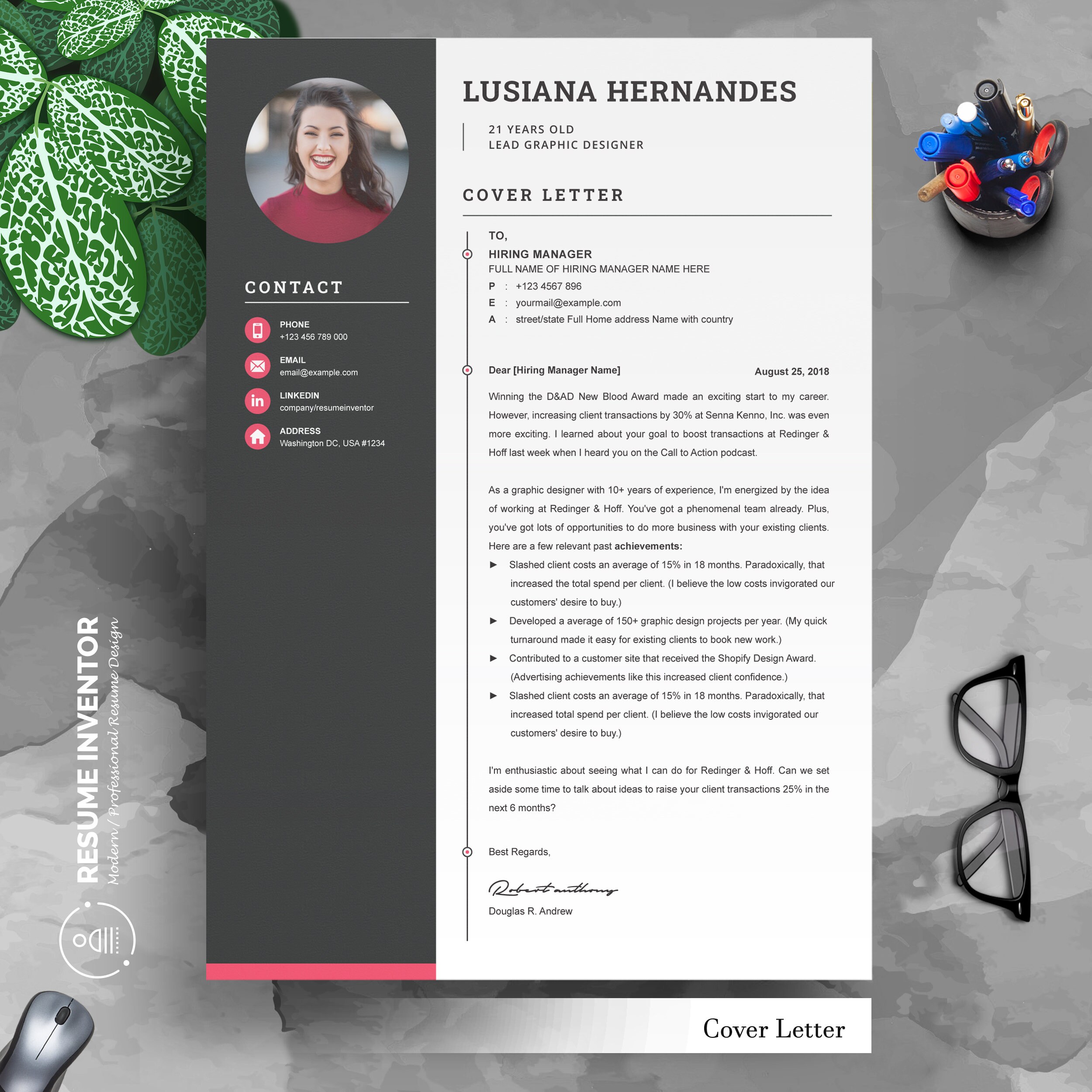 Professional Resume Template MS Word CV Design 2 Pages - Etsy