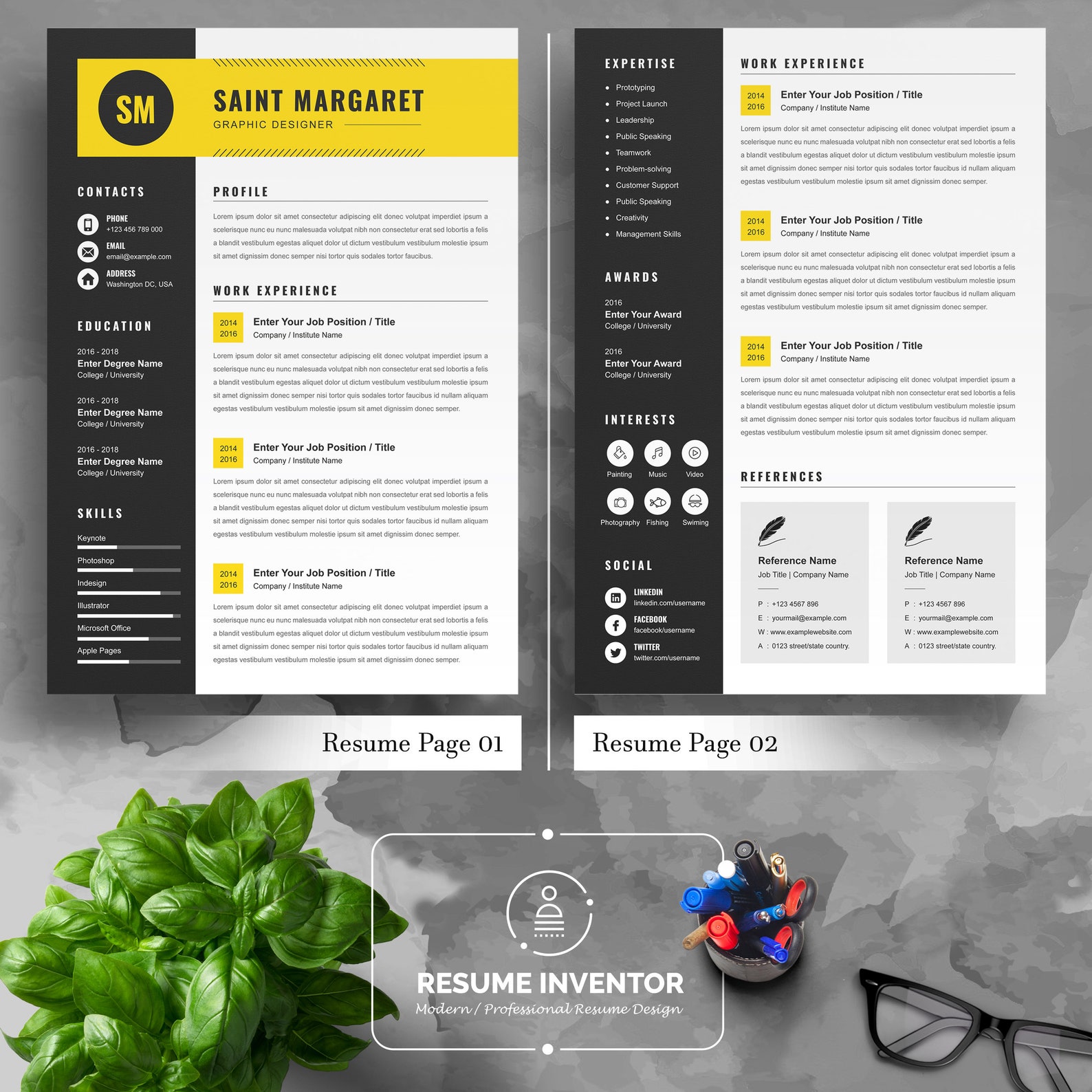 Resume for Graphic Designer, Modern Resume for Indesign, Microsoft Word ...