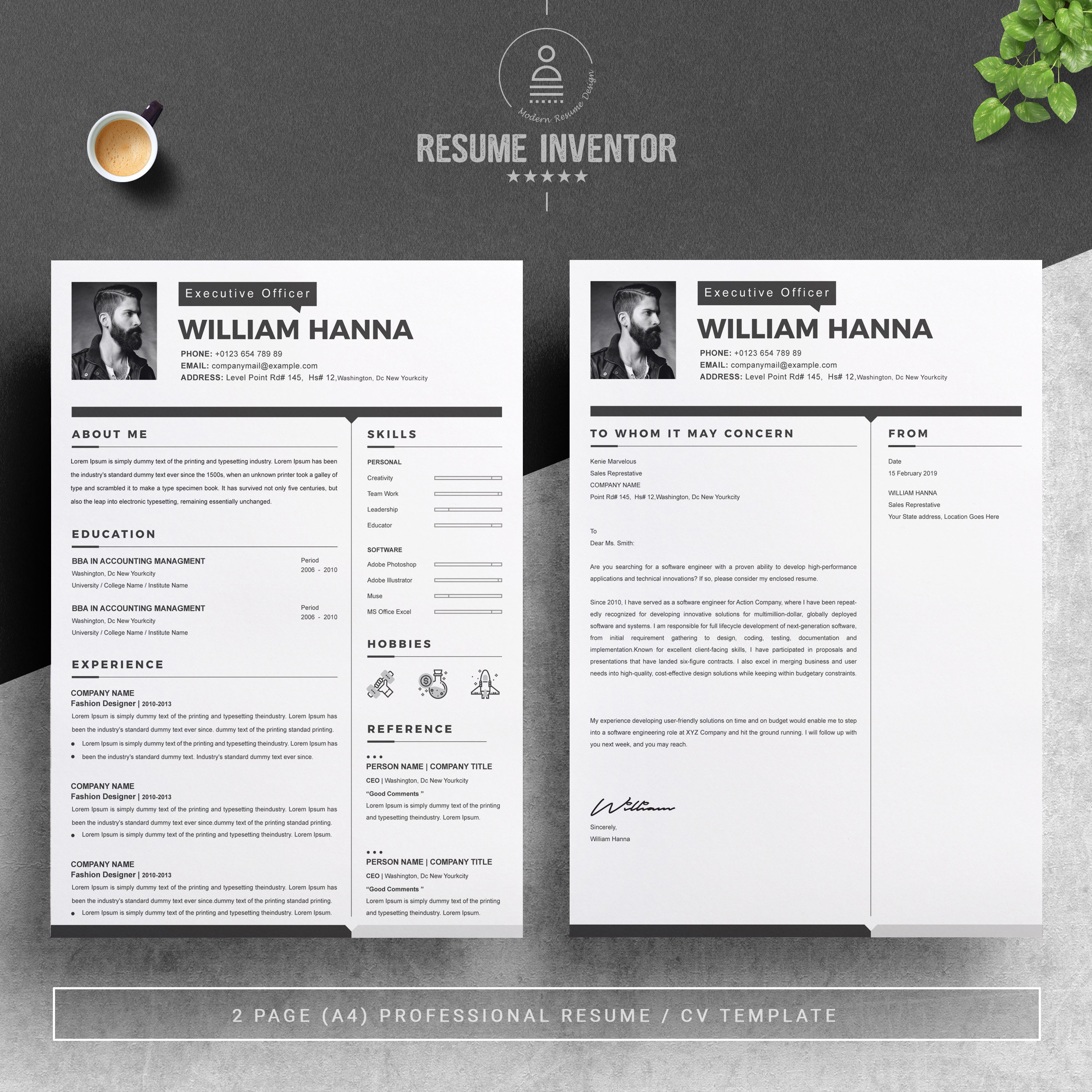 2 Page Resume Template With Cover Letter - Etsy