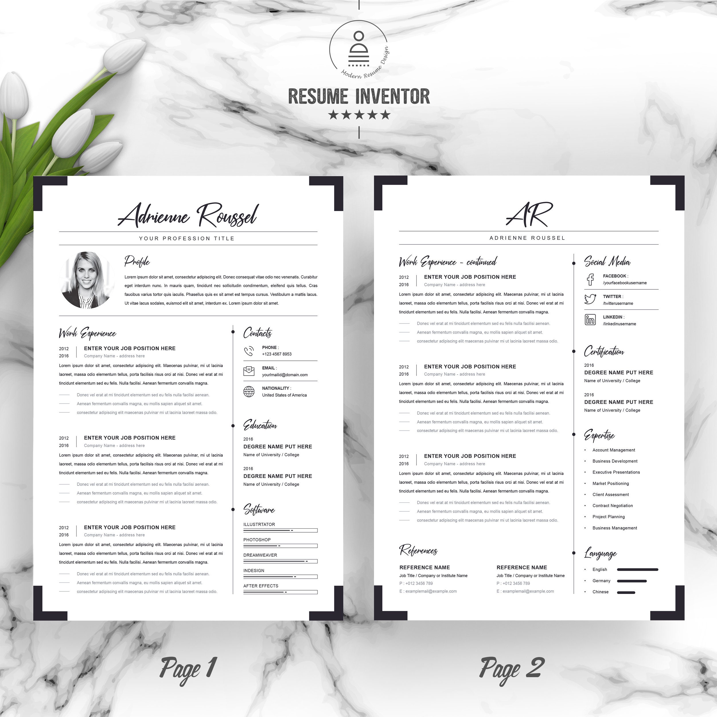 Clean Resume / CV Template With MS Word Cover Letter for Photographer ...