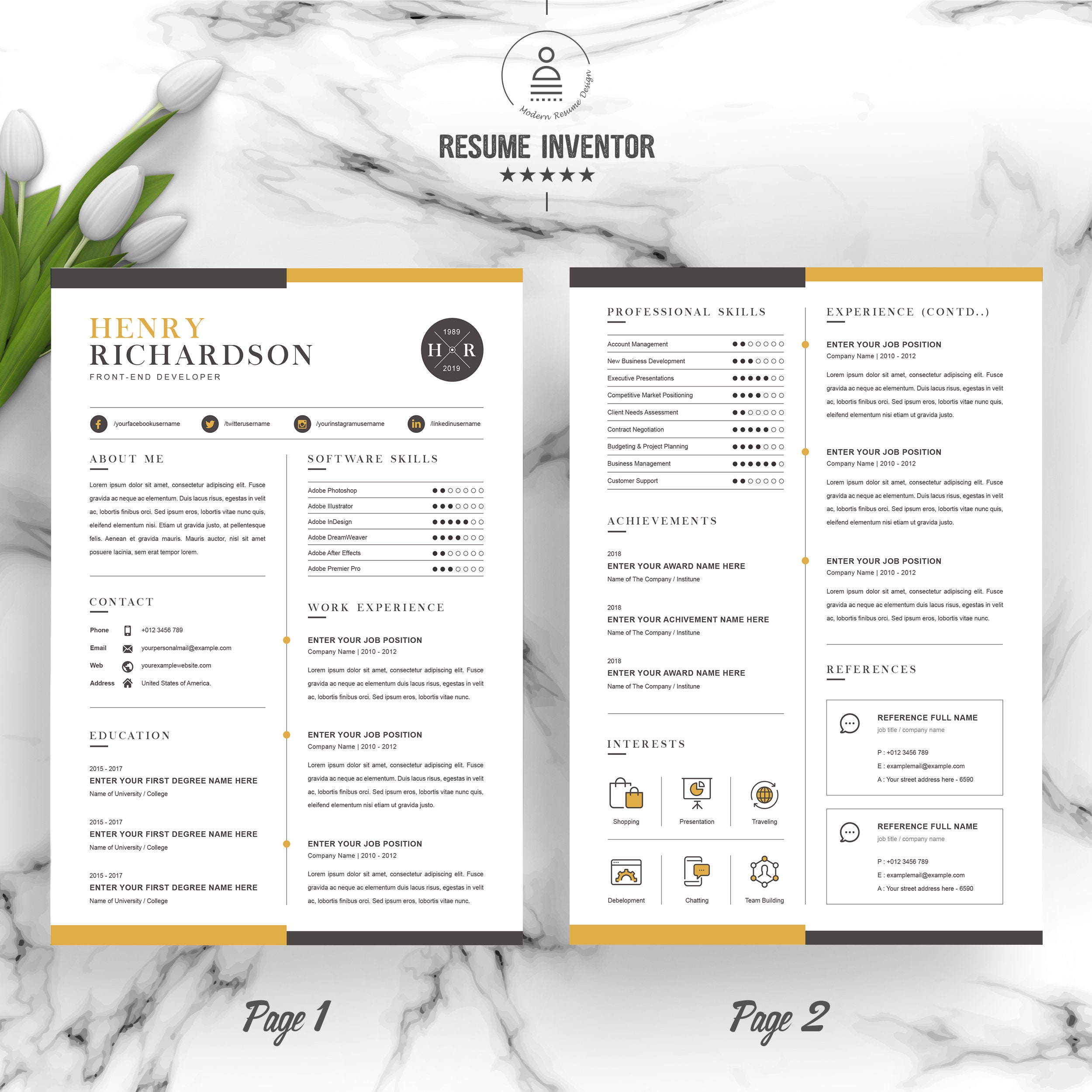 Professional Word Resume CV Template With Cover Letter - Etsy