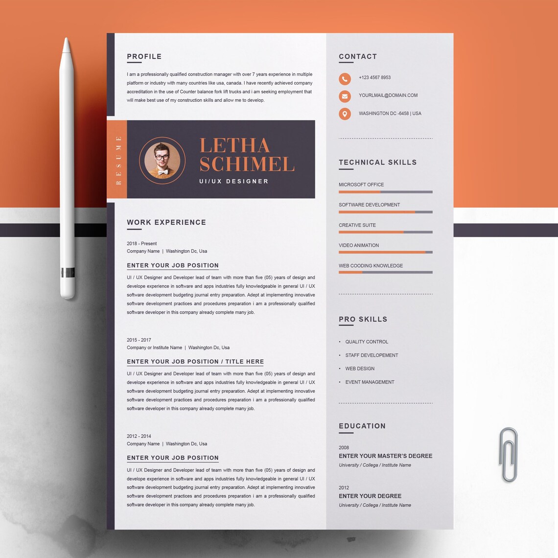 Modern and Clean Resume / CV Design Template - Etsy