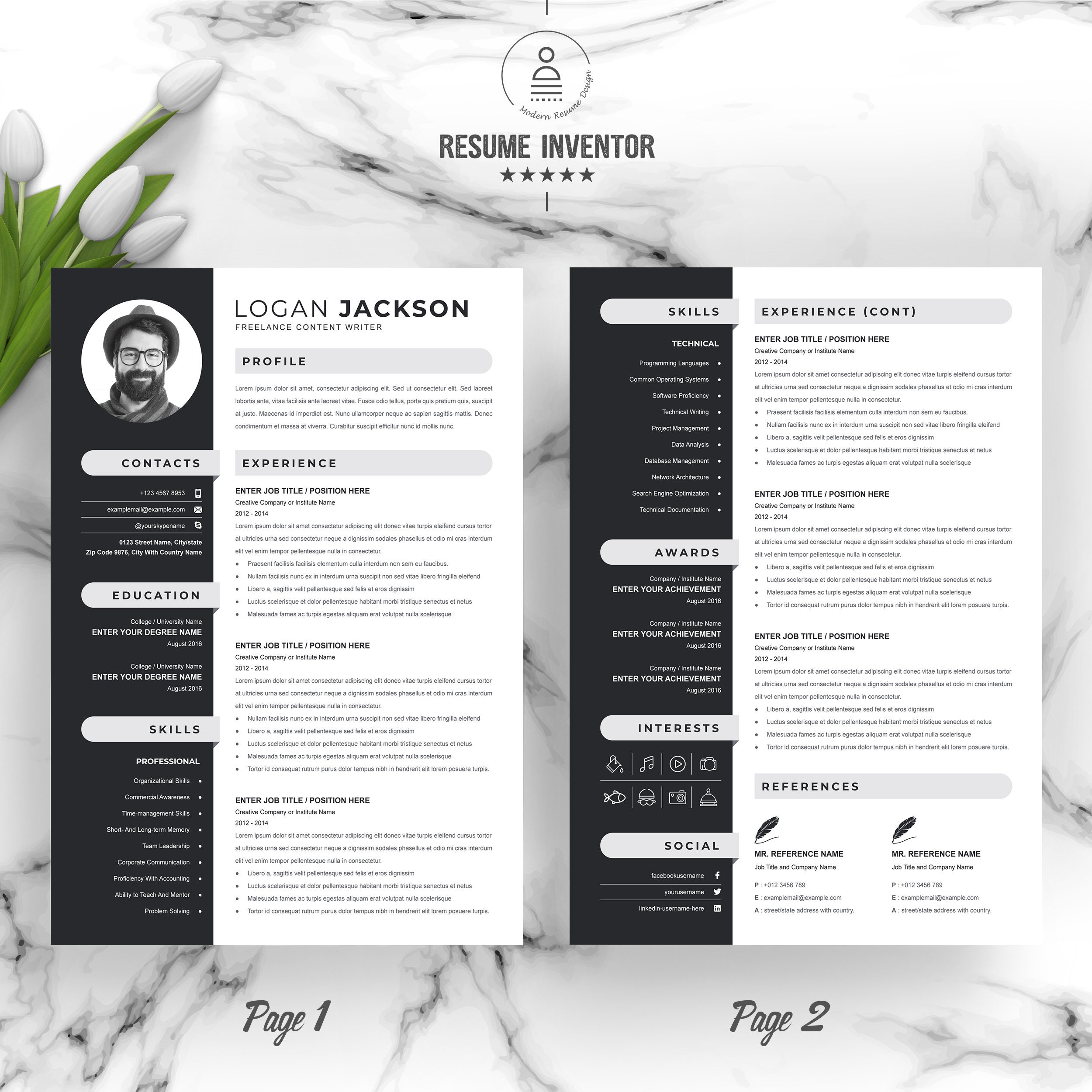 Teacher Resume Templates Download 2 Page Word Resume Template - Etsy