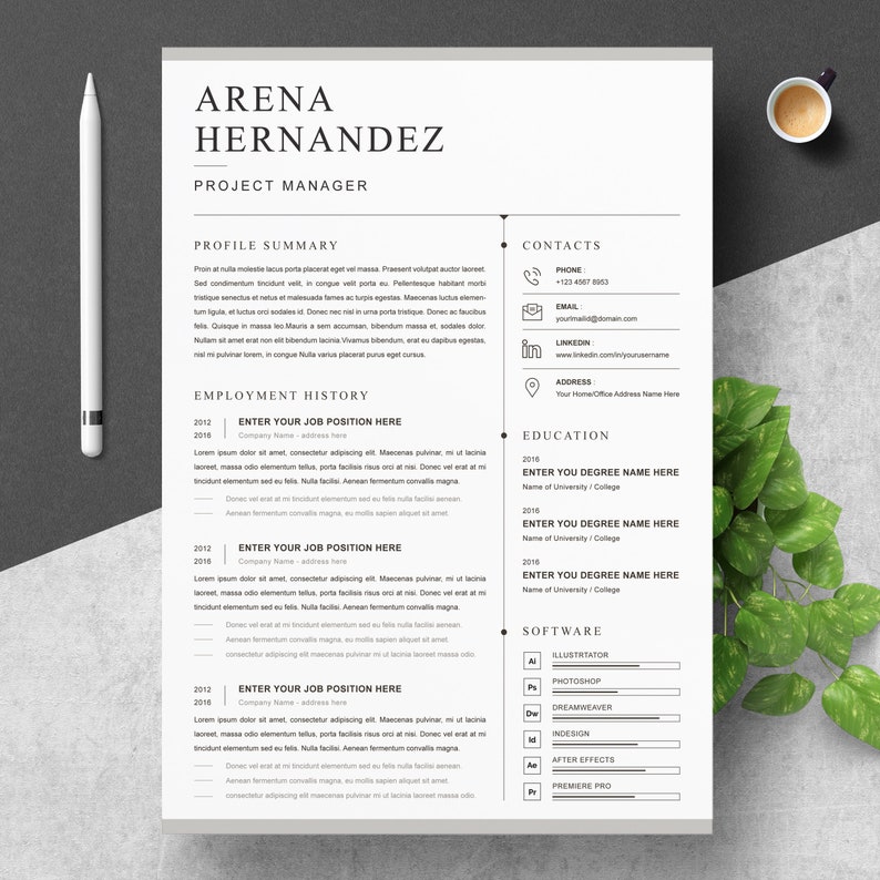 Professional Resume Template MS Word CV Design 2 Pages Best Curriculum ...
