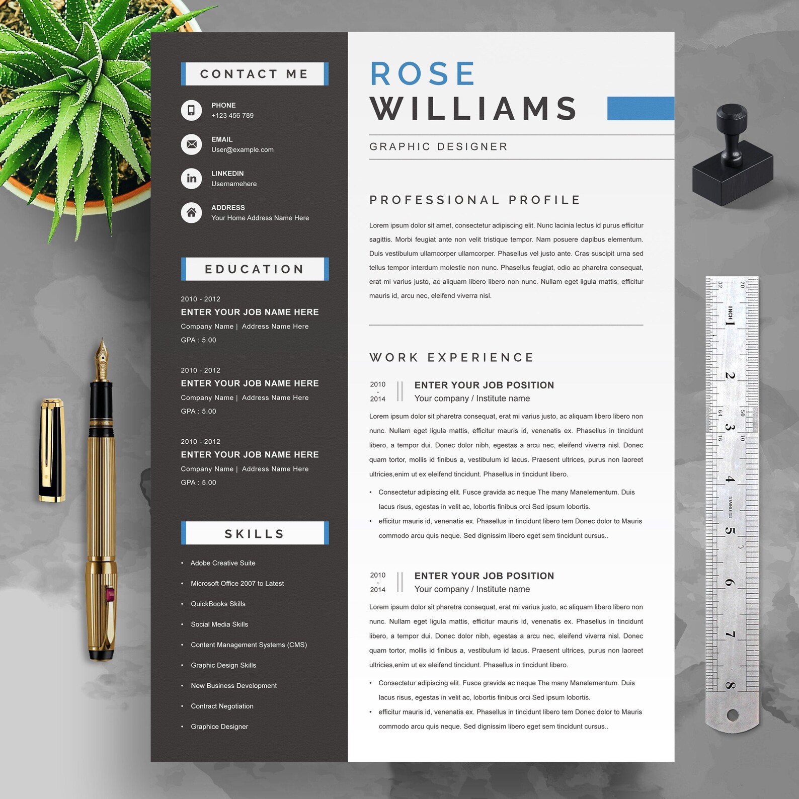2 Page Professional Simple Graphic Designer Resume Template Word Clean ...