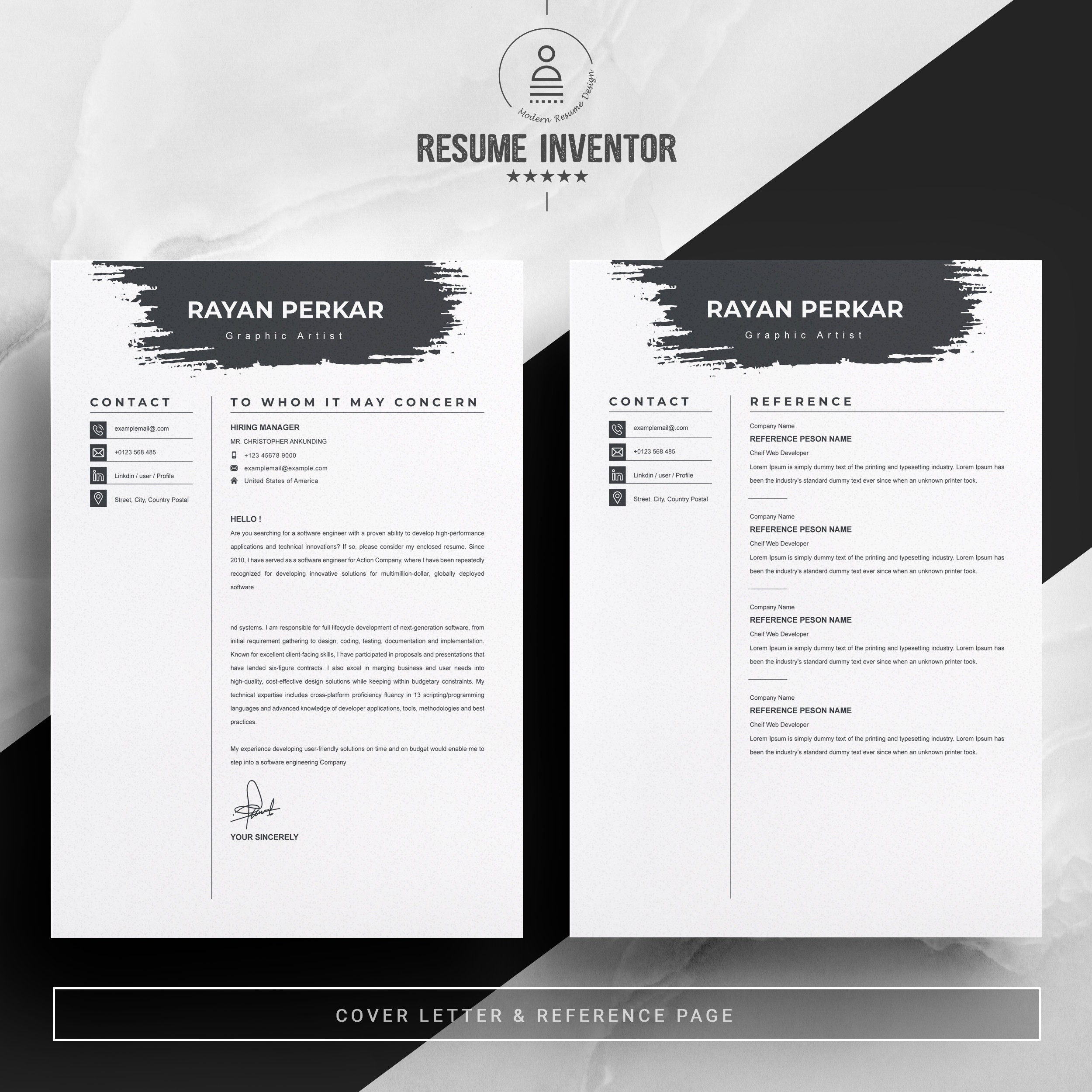 Graphic Designer Style Resume Template Black Resume - Etsy
