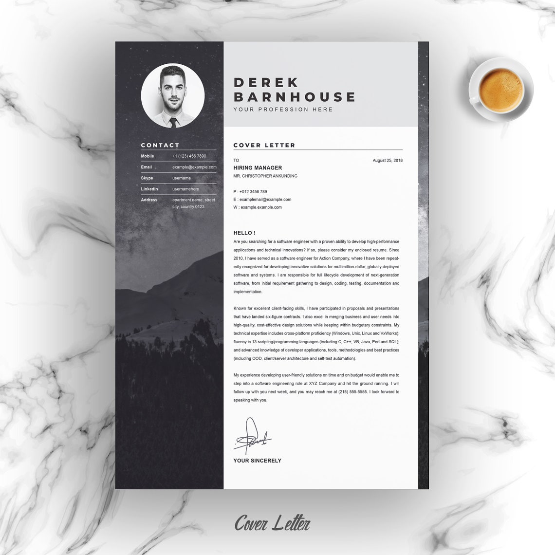 Resume Template Instant Download for Word Professional CV Design Modern ...
