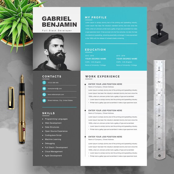 Blue Resume Developer Resume 2021 Instant Download - Etsy