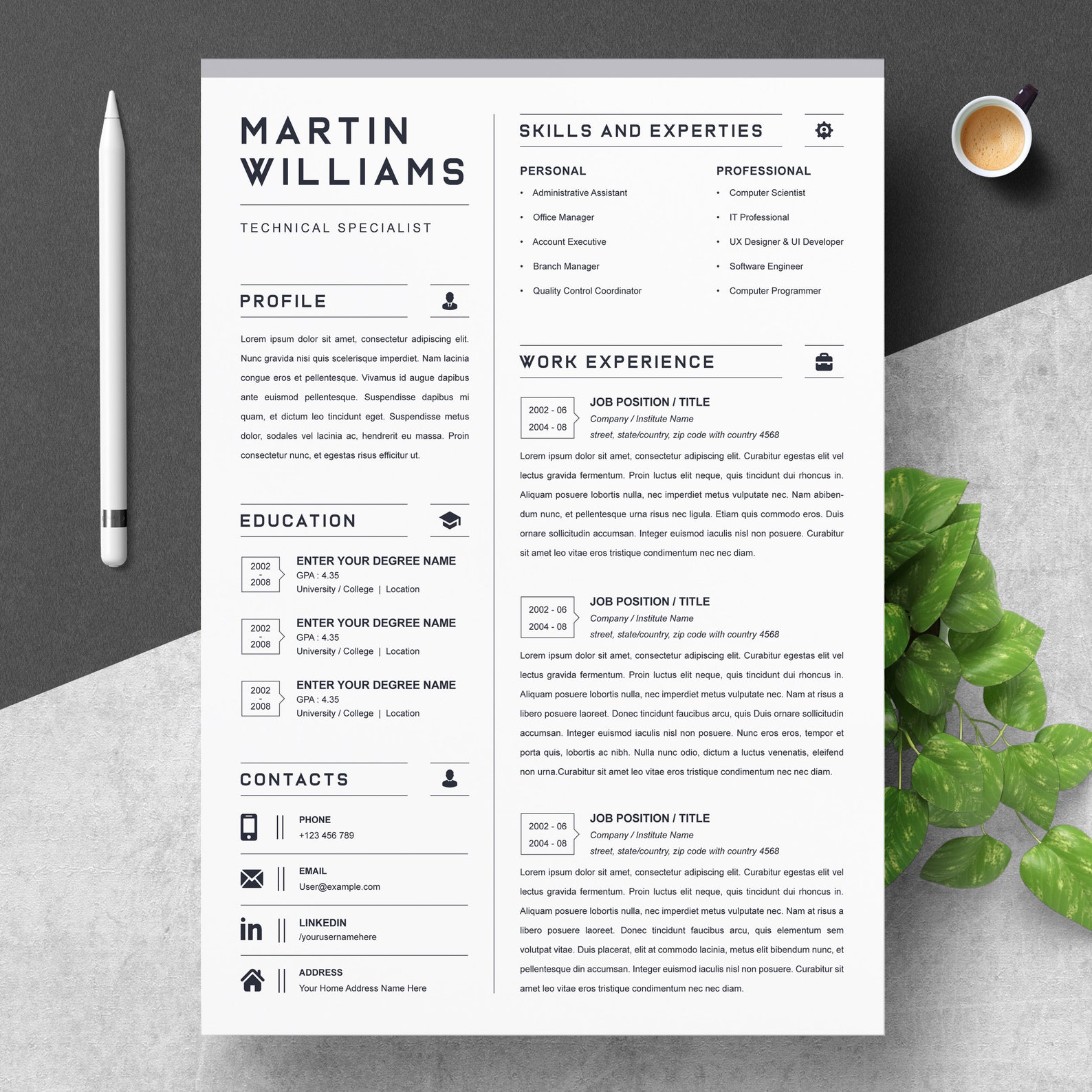 CV Template, Professional Resume Instant Download, Creative Resume ...