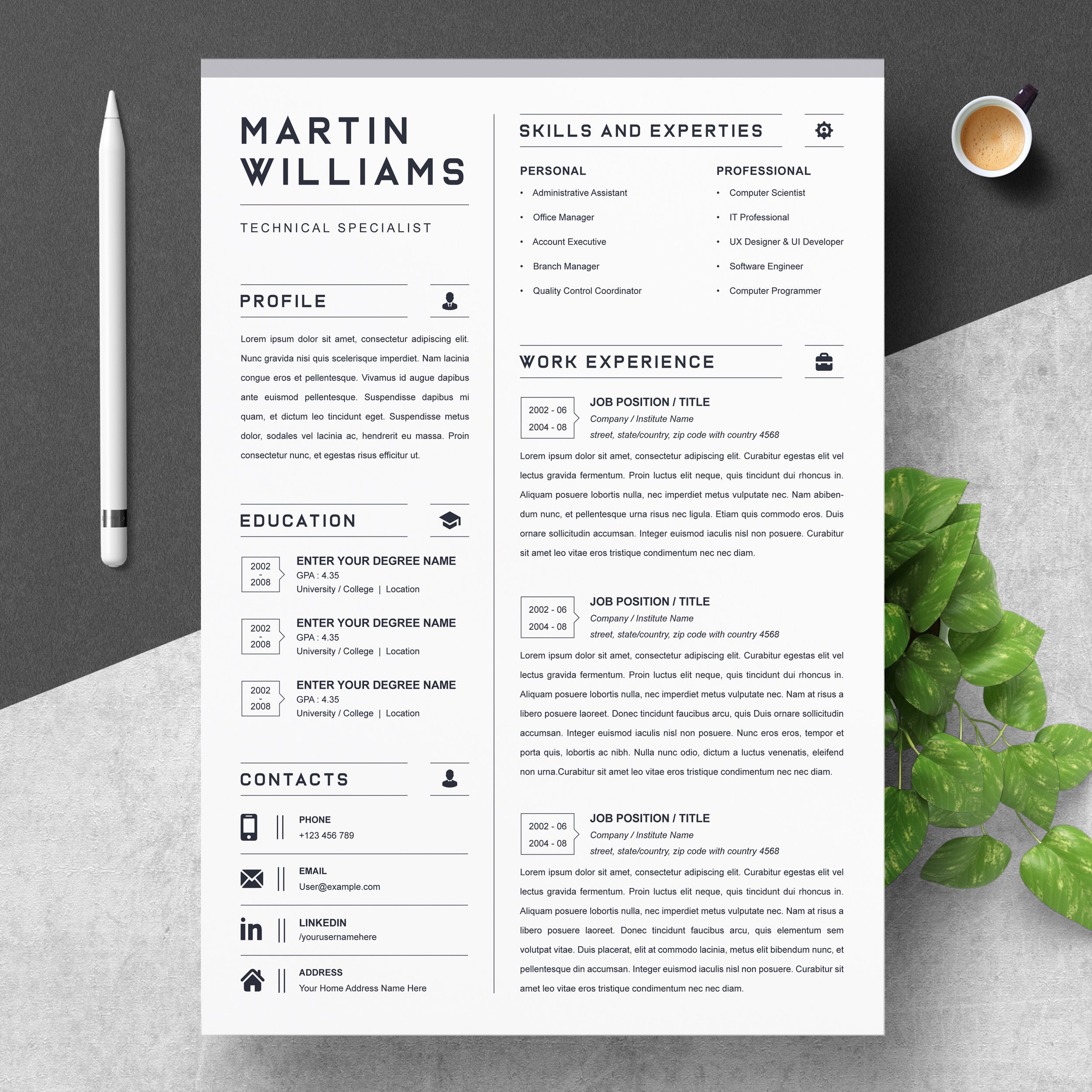 CV Template, Professional Resume Instant Download, Creative Resume ...