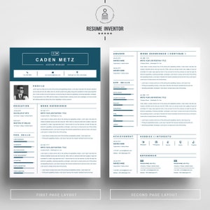 Resume Template Cover Letter Word Maca4 CV Template - Etsy
