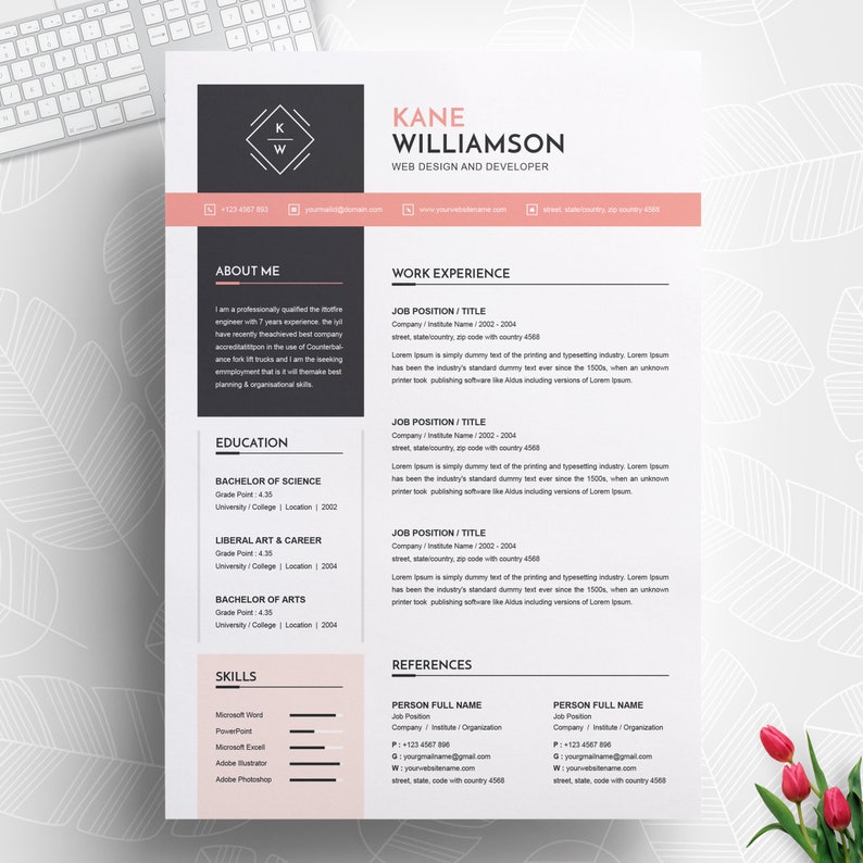 Professional Resume Template | MS Word CV Design Template | Instant ...