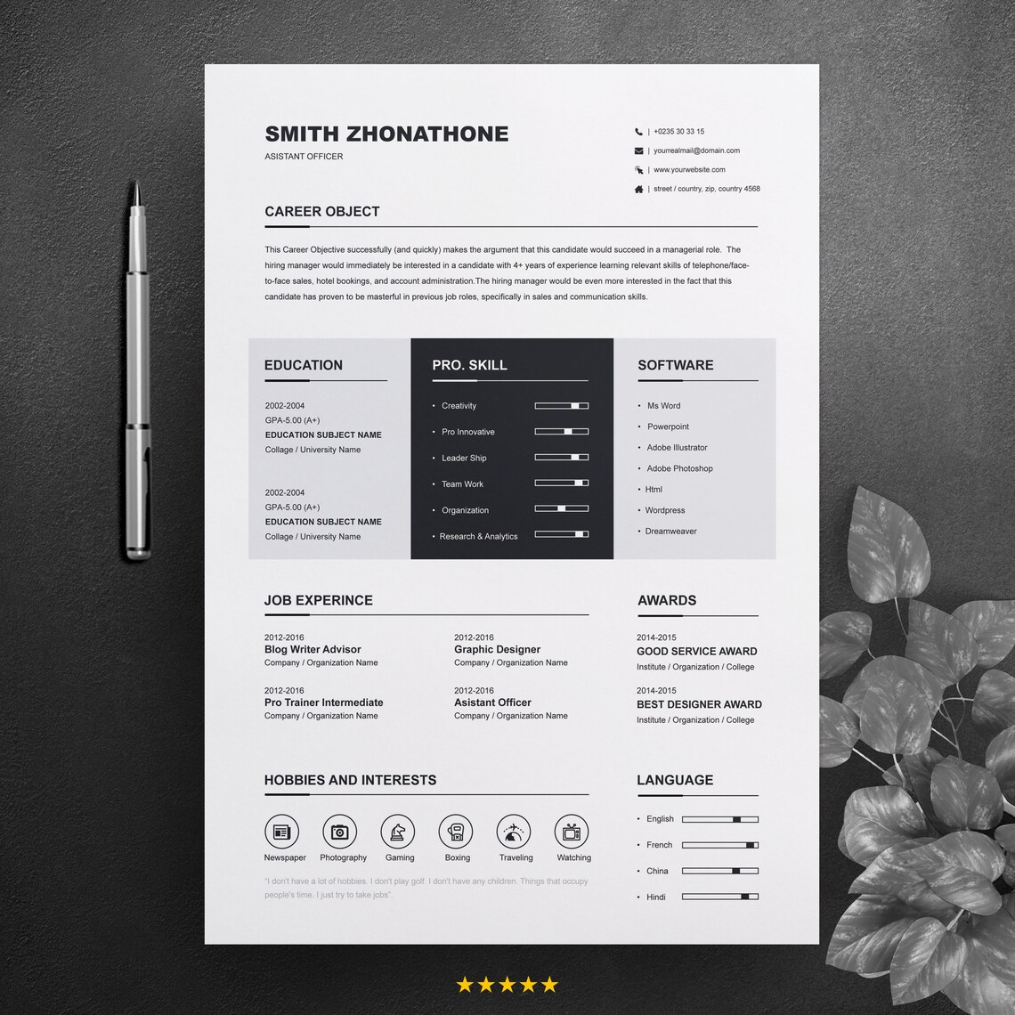 One Page Resume / CV Design Template Clean and Professional - Etsy