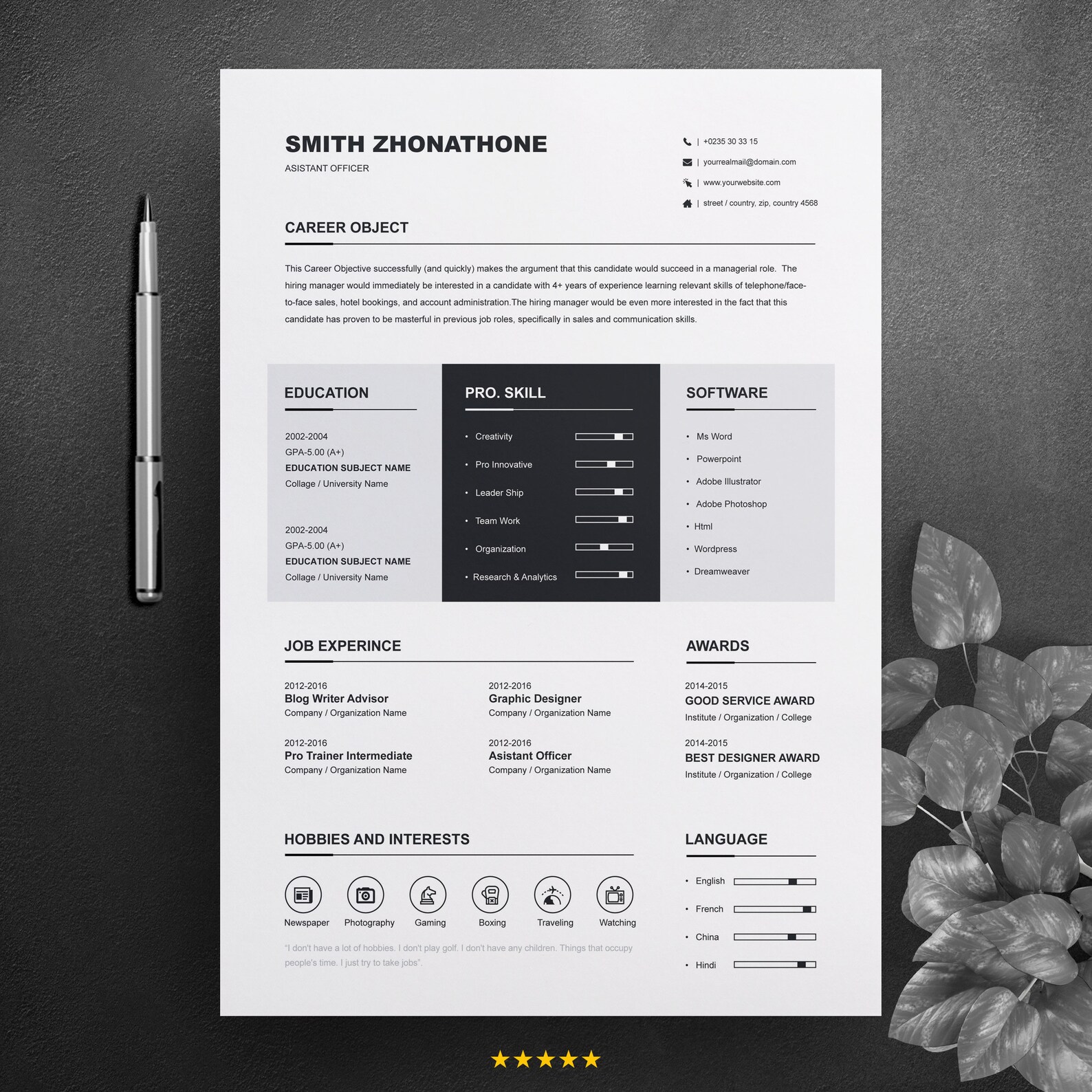 One Page Resume / CV Design Template Clean and Professional - Etsy