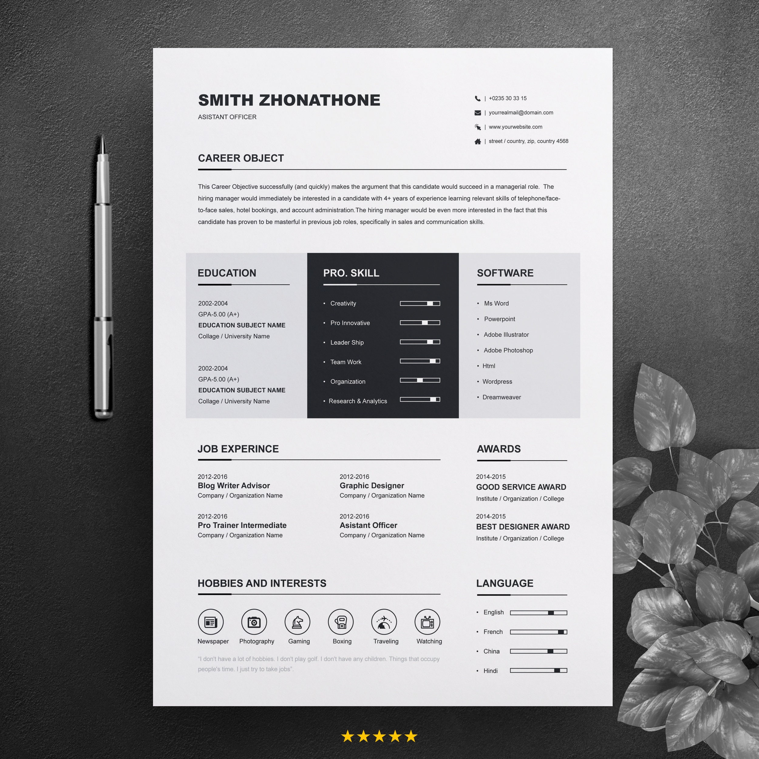 One Page Resume / CV Design Template Clean and Professional - Etsy