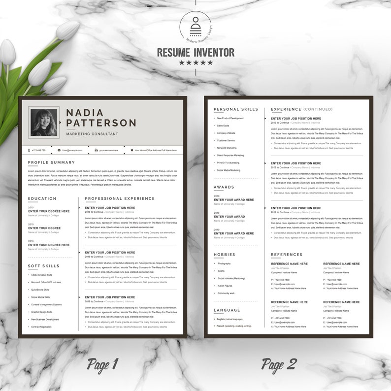 Professional Resume Template MS Word CV Design 2 Pages Best Curriculum ...