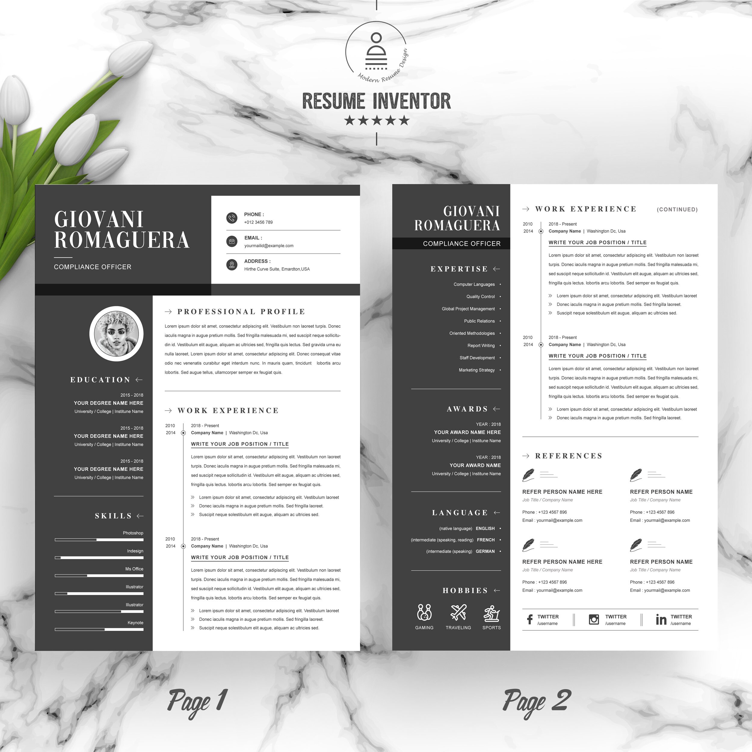 Minimal and Black White Clean Resume/cv Design Template Microsoft Word ...