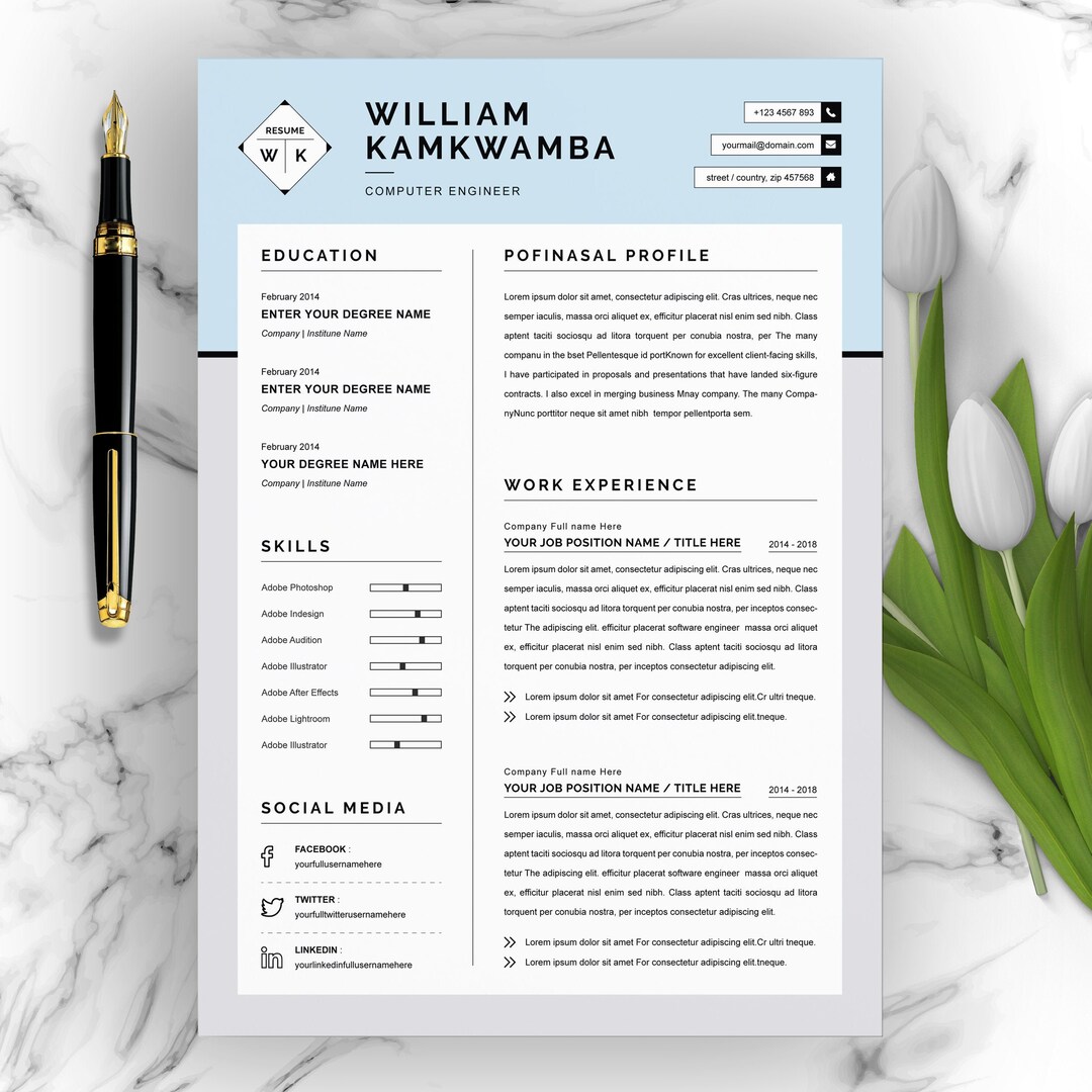 Modern Resume Template for Word, Apple Pages - Etsy
