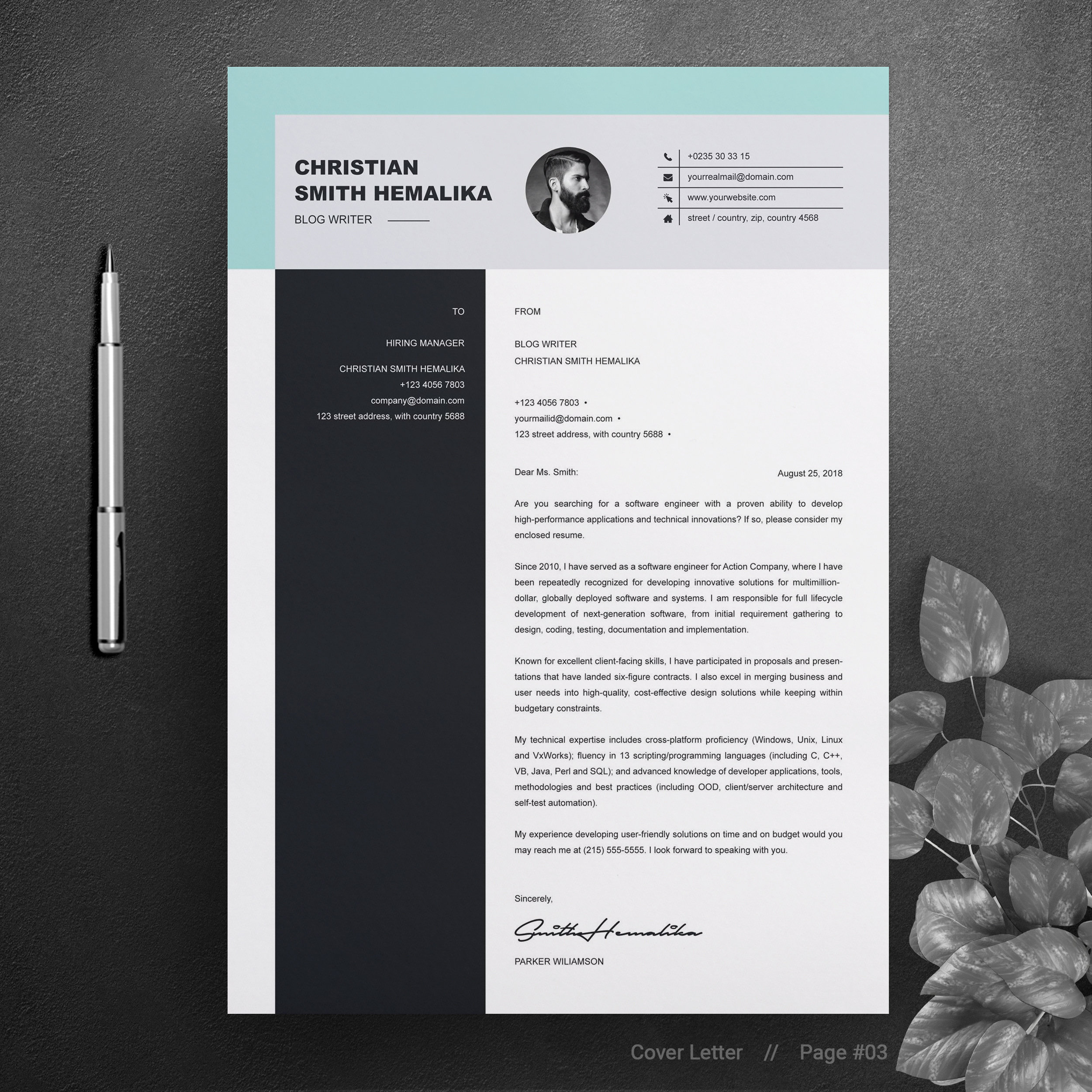 Professional Resume Template MS Word CV Design 2 Pages Best Curriculum ...