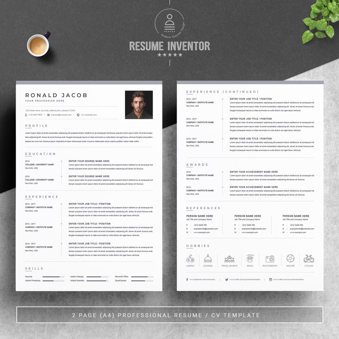 Modern Resume Template Cover Letter Word Maca4 CV - Etsy