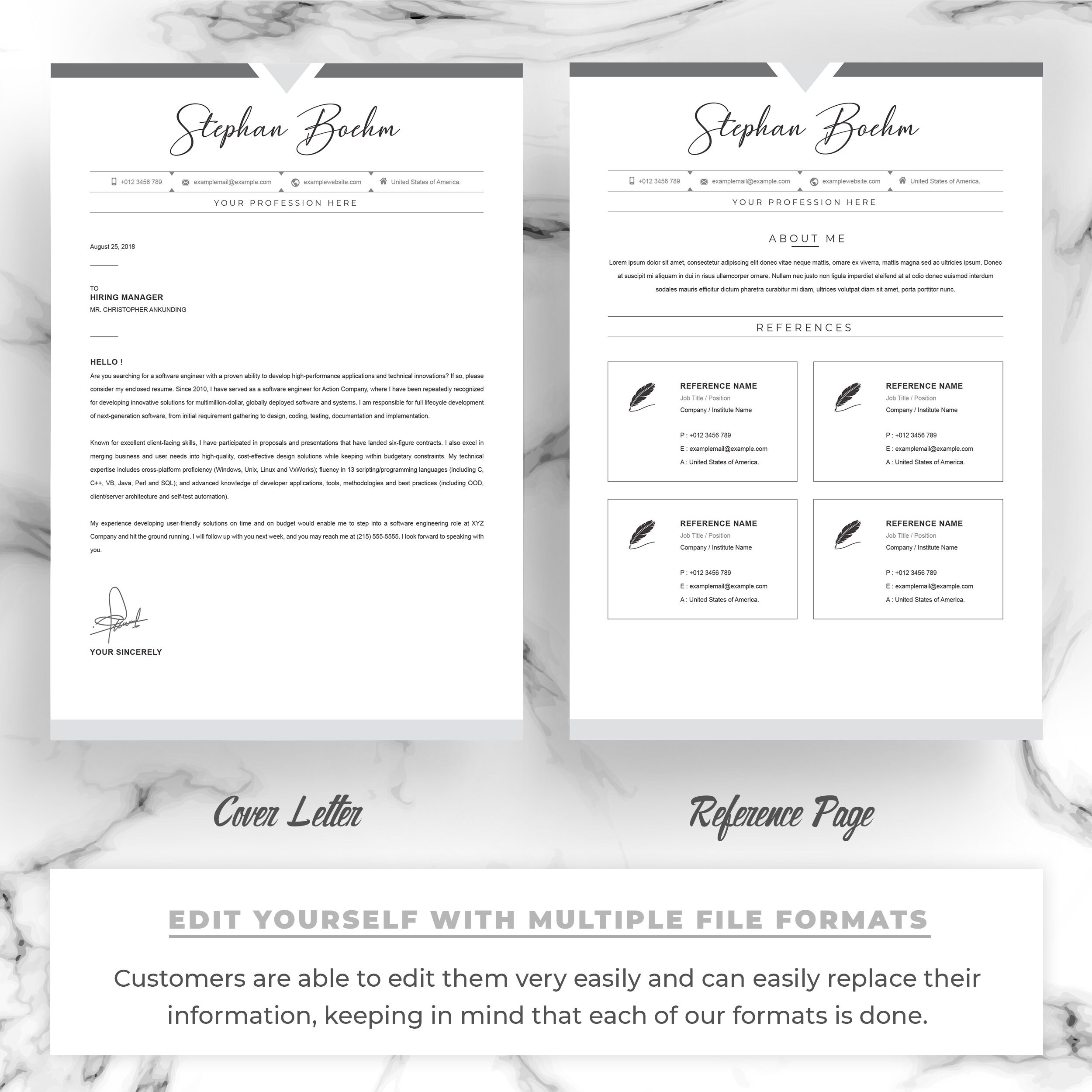 Clean Resume / CV Template With MS Word Cover Letter - Etsy