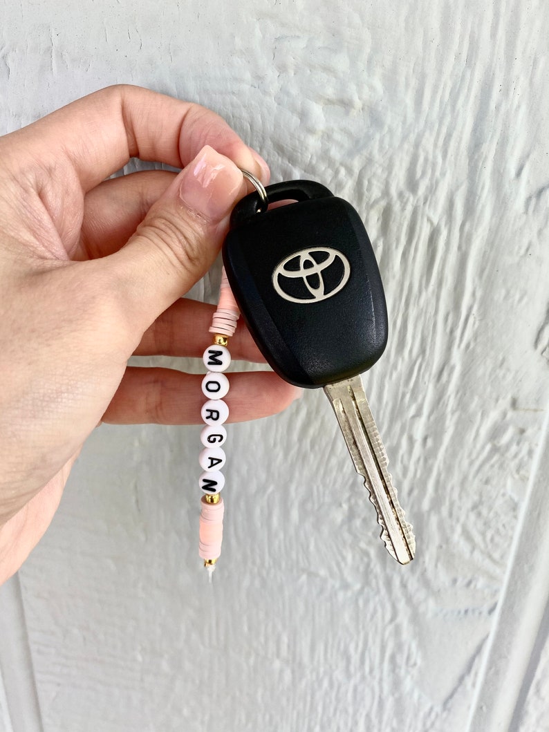 Custom Heishi Bead Name Keychain, Heishi Keychain, Keychain, Polymer ...