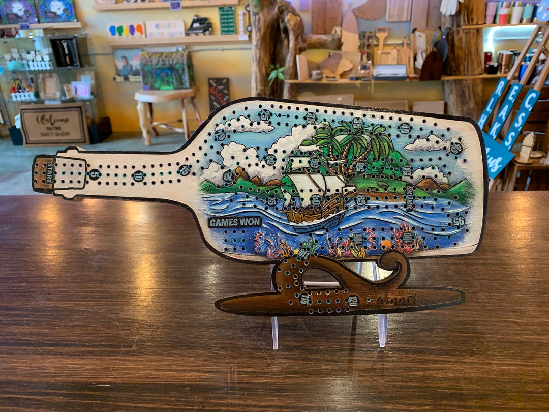 Ship in a Bottle Cribboard, Cribbage Board, Board Game, Ocean, Sea ...