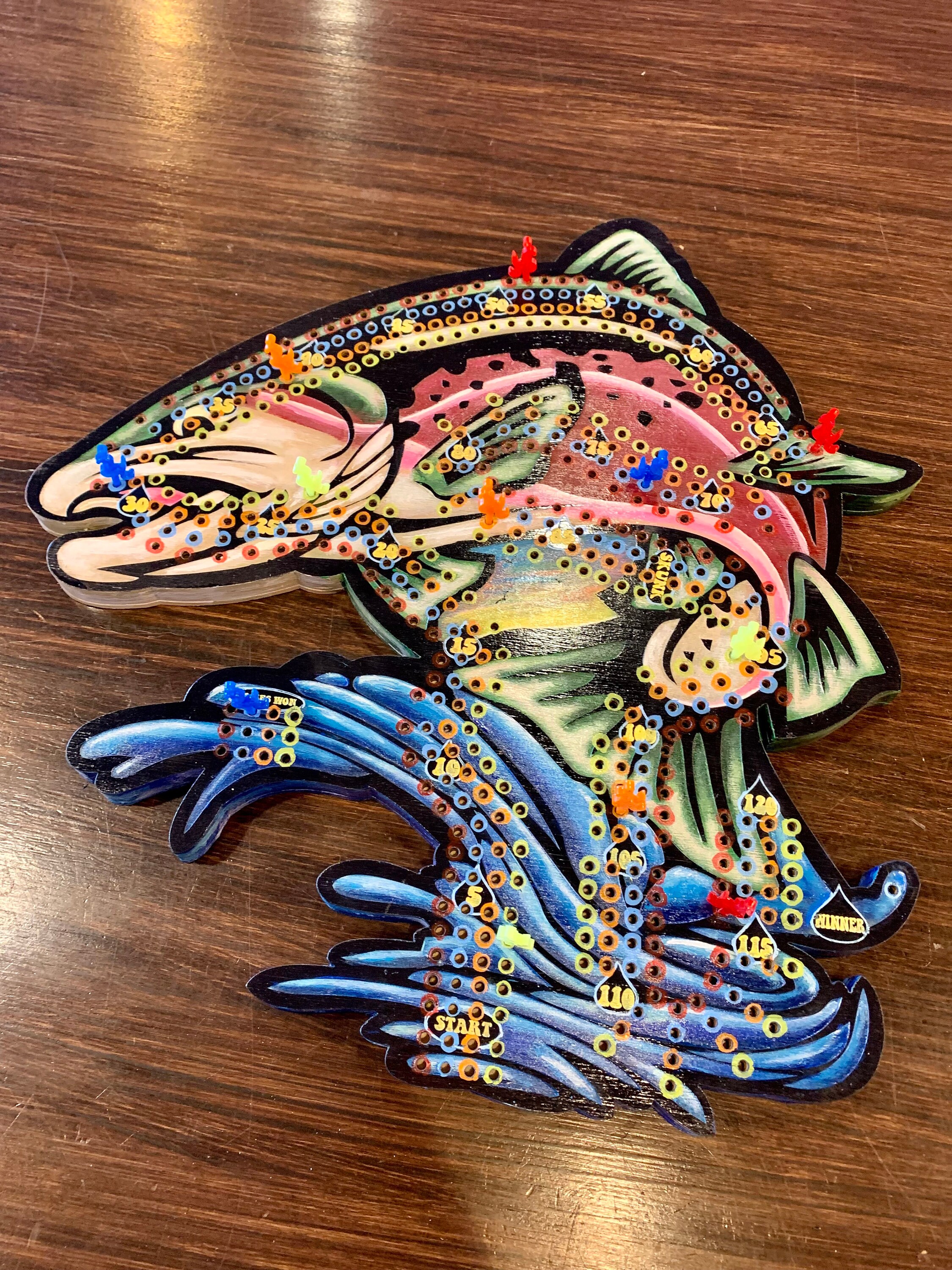 Jumping Fish Crib Board/cribbage Board With Acrylic Worm on - Etsy