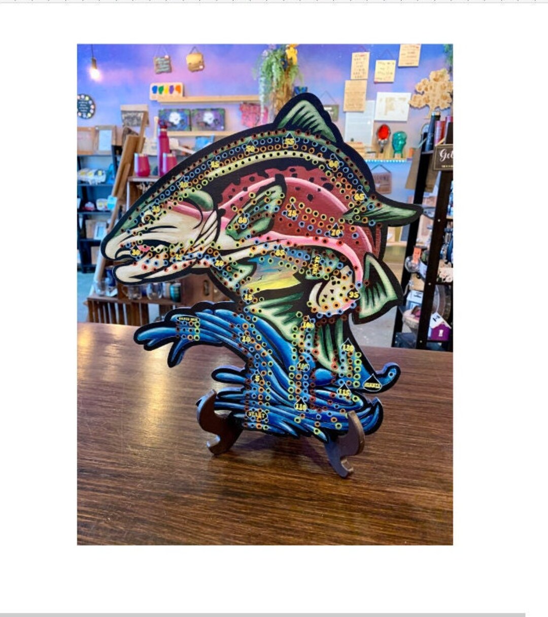 Jumping Fish Crib Board/cribbage Board With Acrylic Worm on Hooks Pegs ...