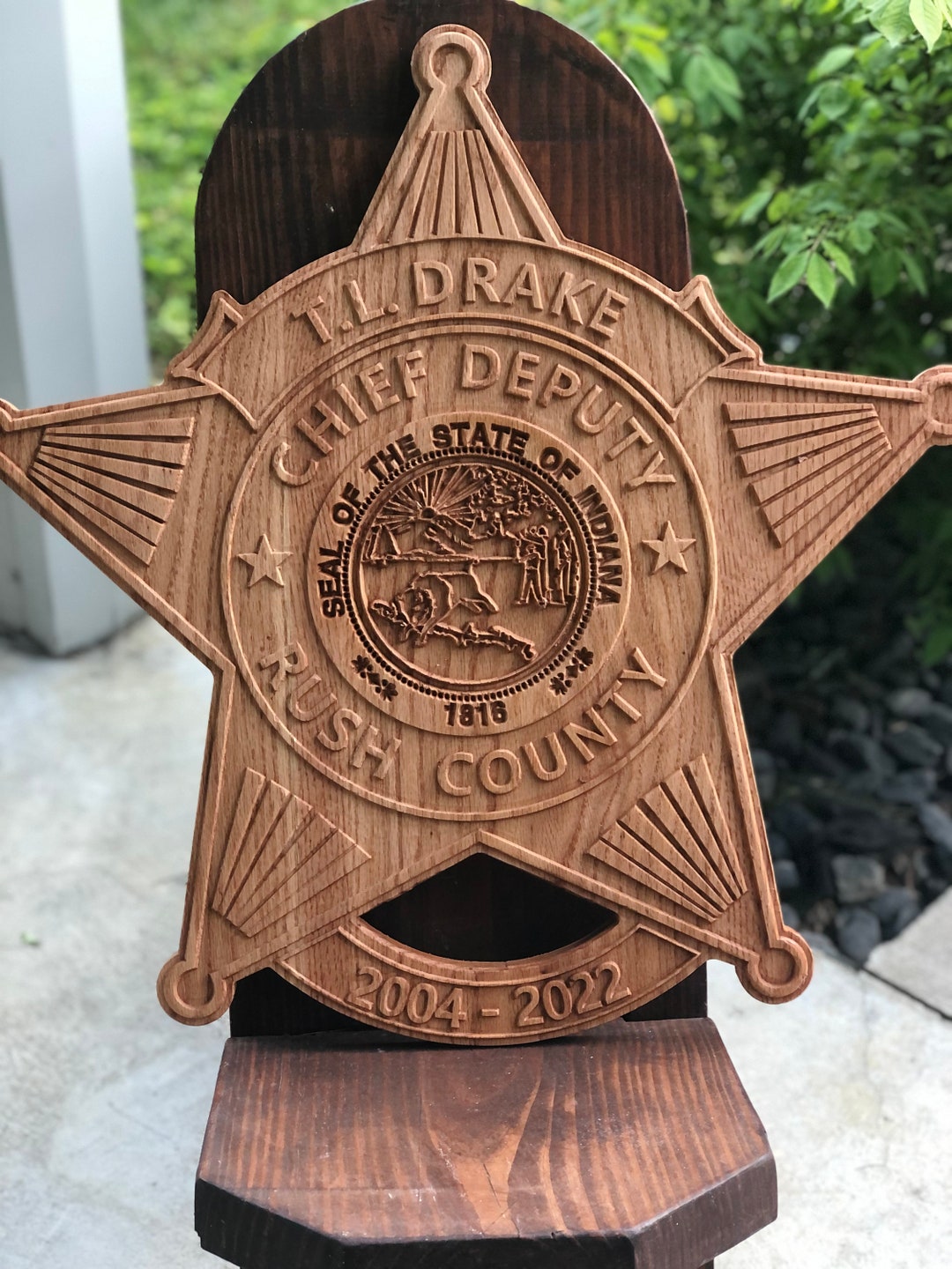 Custom Carved Wood Badge: Police, Fire, EMT, Military Retirement Gift ...