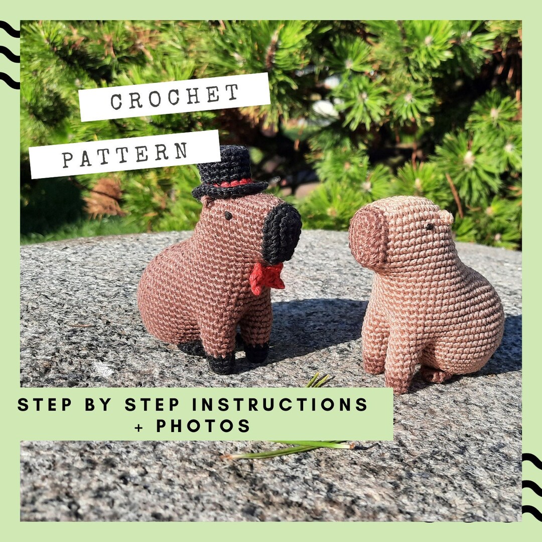 Sitting Capybara Crochet Pattern. Capybara With Top Hat and Bow Tie for ...