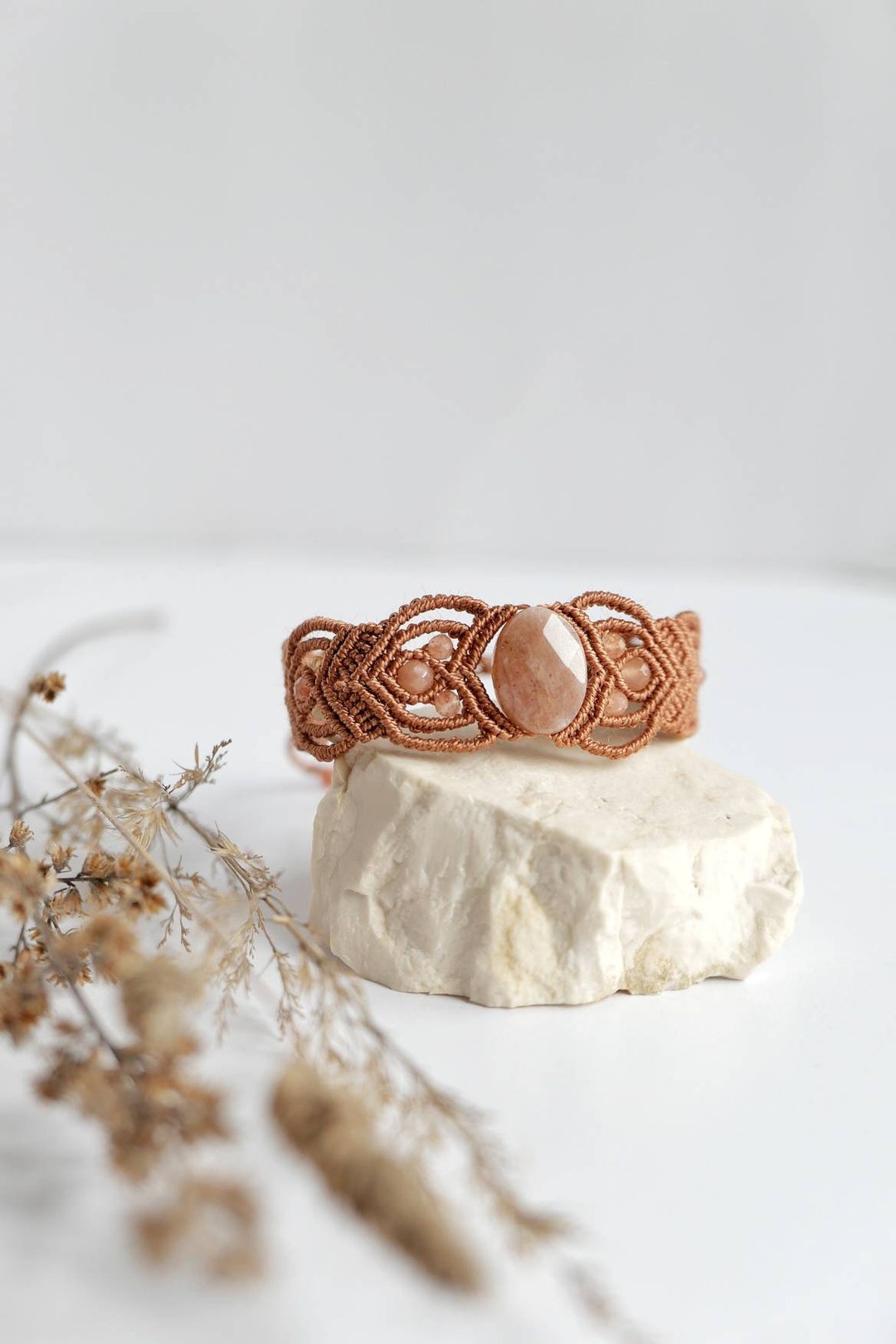 Macrame Bracelet With Sunstones Gemstone Healing Crystal Braided Boho ...