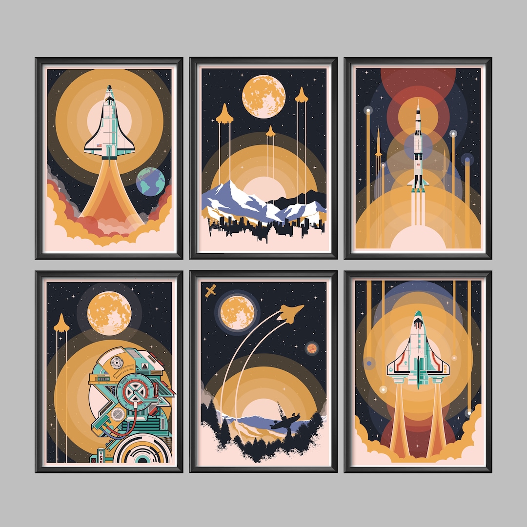 Retro Space Themed Poster - Space Ships - Art - Posters - Etsy Italia