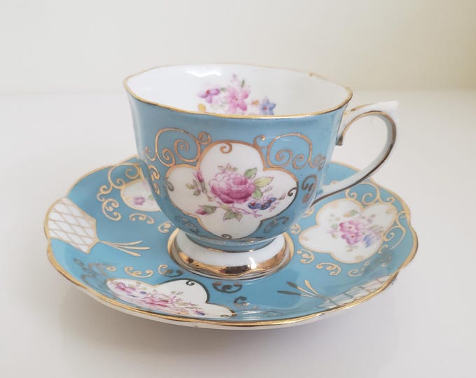 1930s Royal Albert Turquoise Blue Teacup Set, Hand Decorated White ...